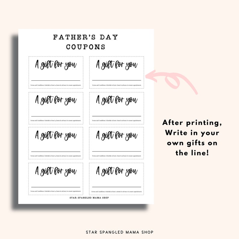 Father's Day Coupons, Printable Coupon, Instant Download, Dad Day ...