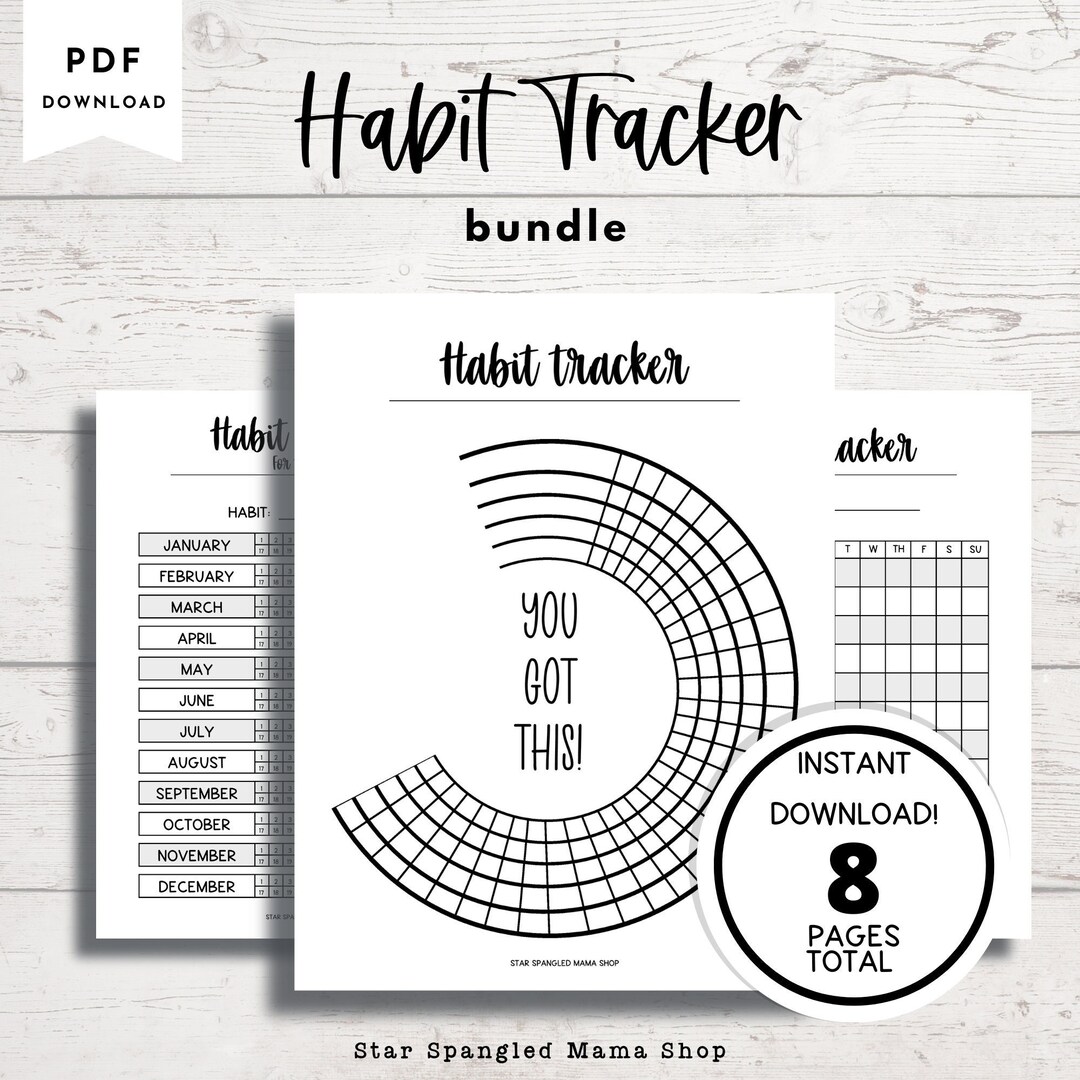 Habit Tracker Bundle, FREE New Year Resolution Kit, Track My Daily ...
