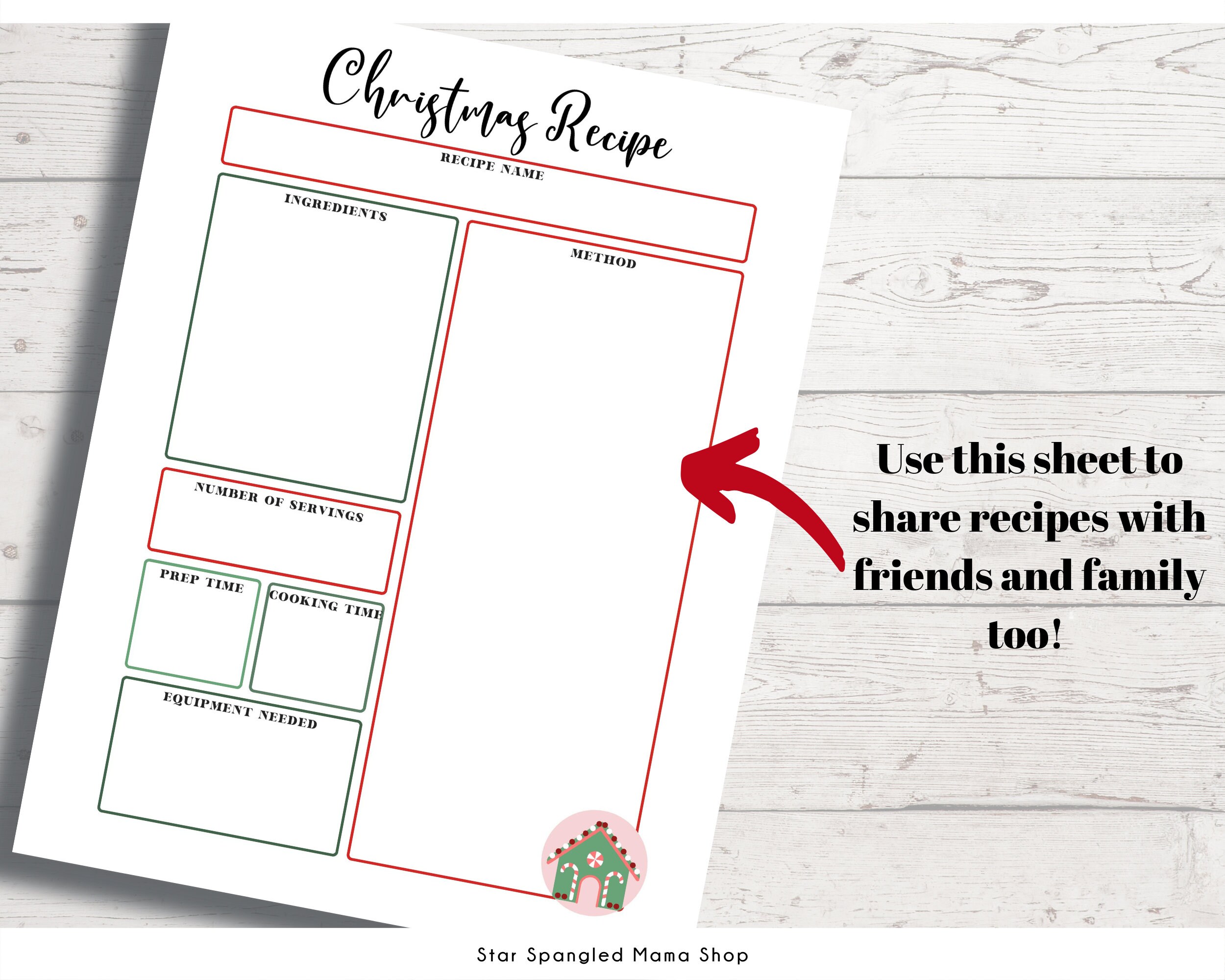 Printable Christmas Recipe Sheet, Printable Holiday Recipe Sheet ...