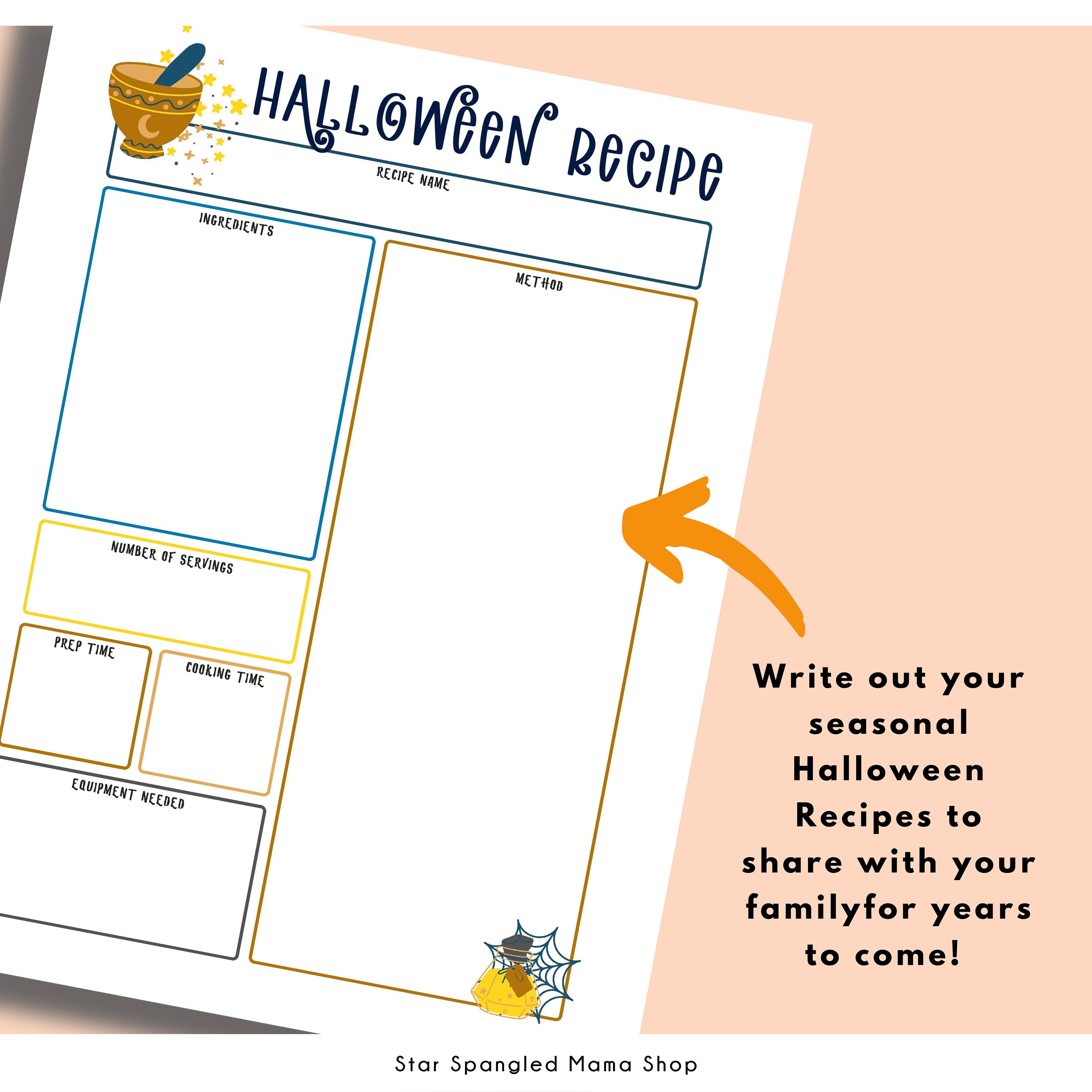 Printable Halloween Recipe Sheet, Blank Recipe Card, Printable Recipe ...