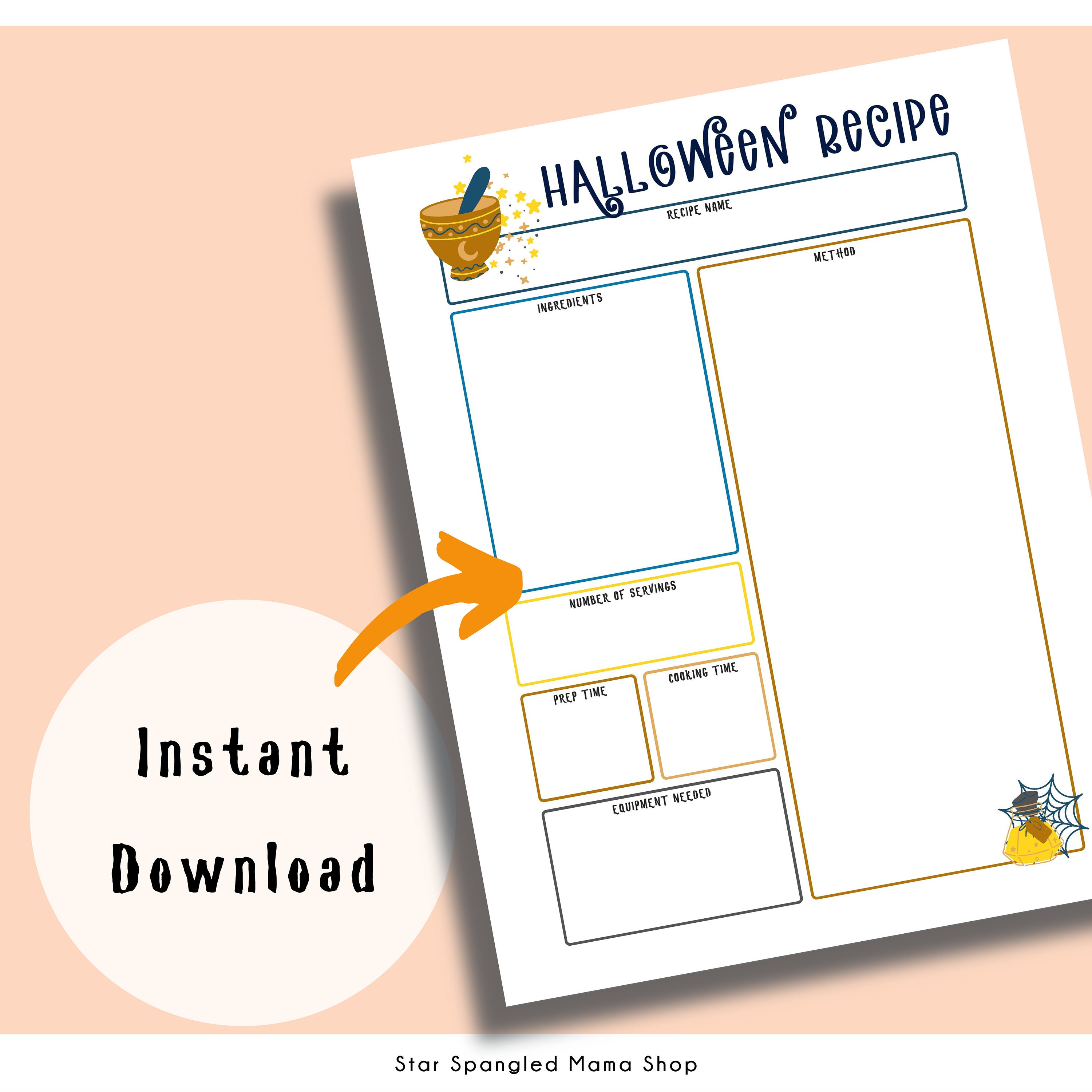 Printable Halloween Recipe Sheet, Blank Recipe Card, Printable Recipe ...