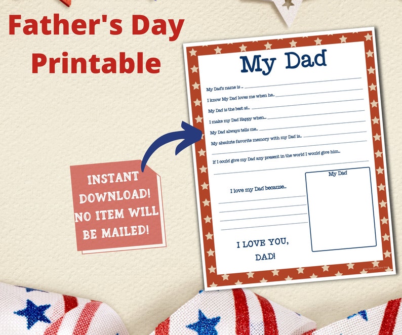 Father's Day Gift, My Dad Printable, Instant Download, Dad Day ...