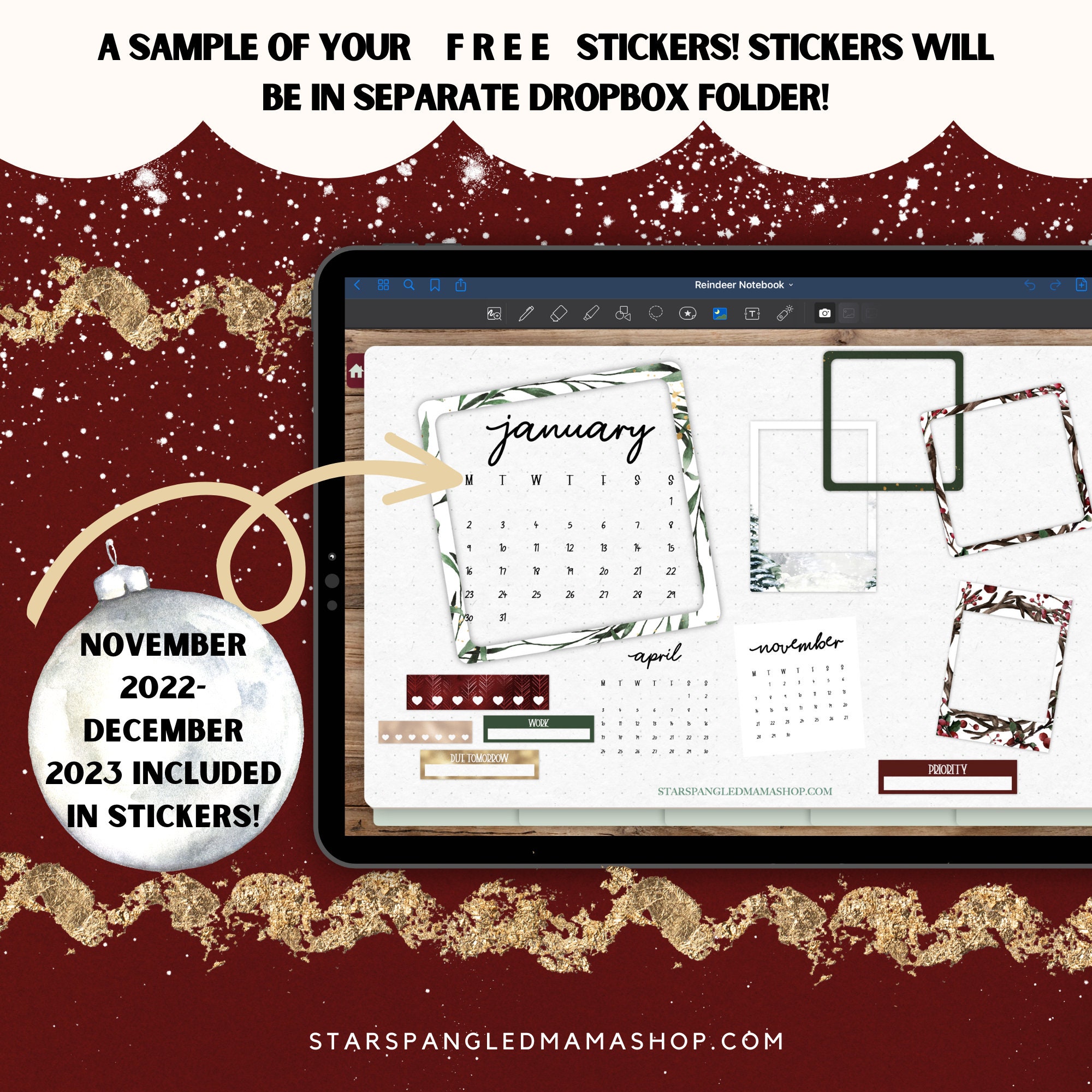 Digital Winter Bullet Journal, Digital Christmas Bullet Journal, 5 ...