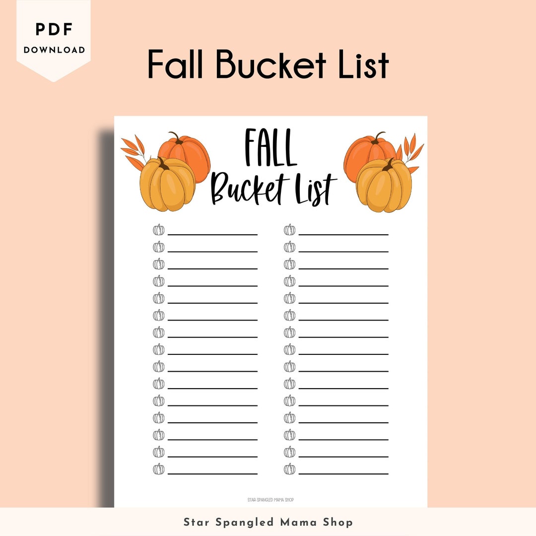 Printable Fall Bucket List, Blank Fall Bucket List, Create Your Bucket ...
