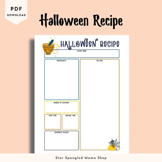 Printable Halloween Recipe Sheet Blank Recipe Card Printable | Etsy
