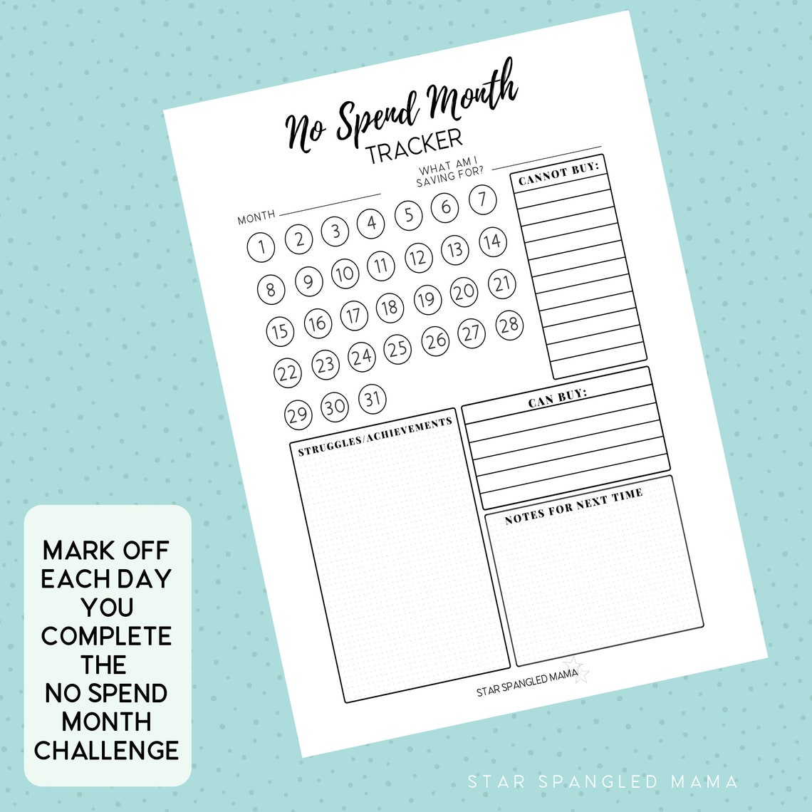 No Spend Bundle No Spend Month Tracker No Spend Week | Etsy