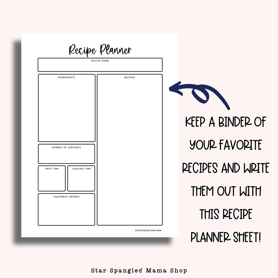 Printable Recipe Sheet, Blank Recipe Card, Printable Recipe Template ...