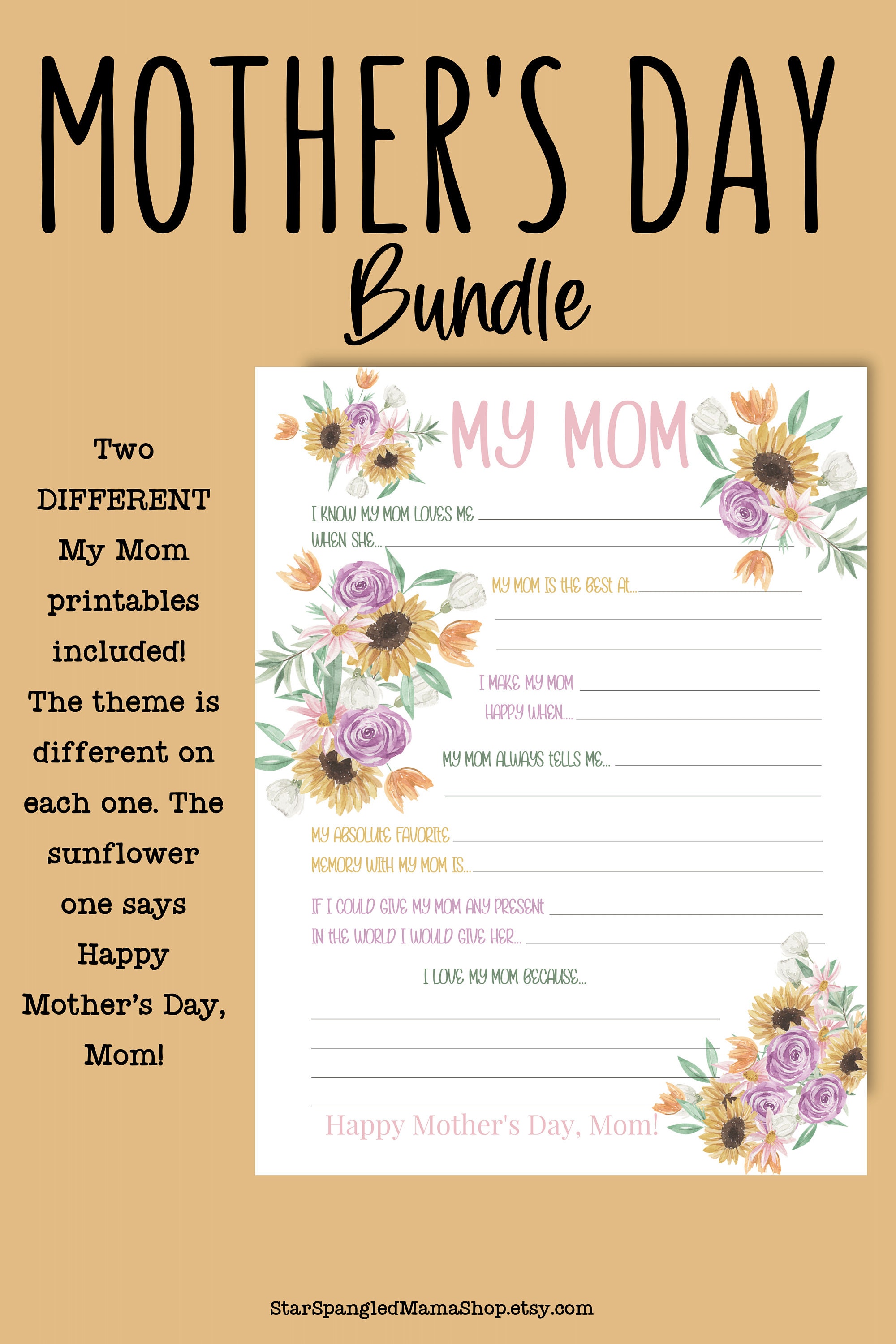 Mother's Day Printable Gift Bundle, Two Different My Mom Printables ...