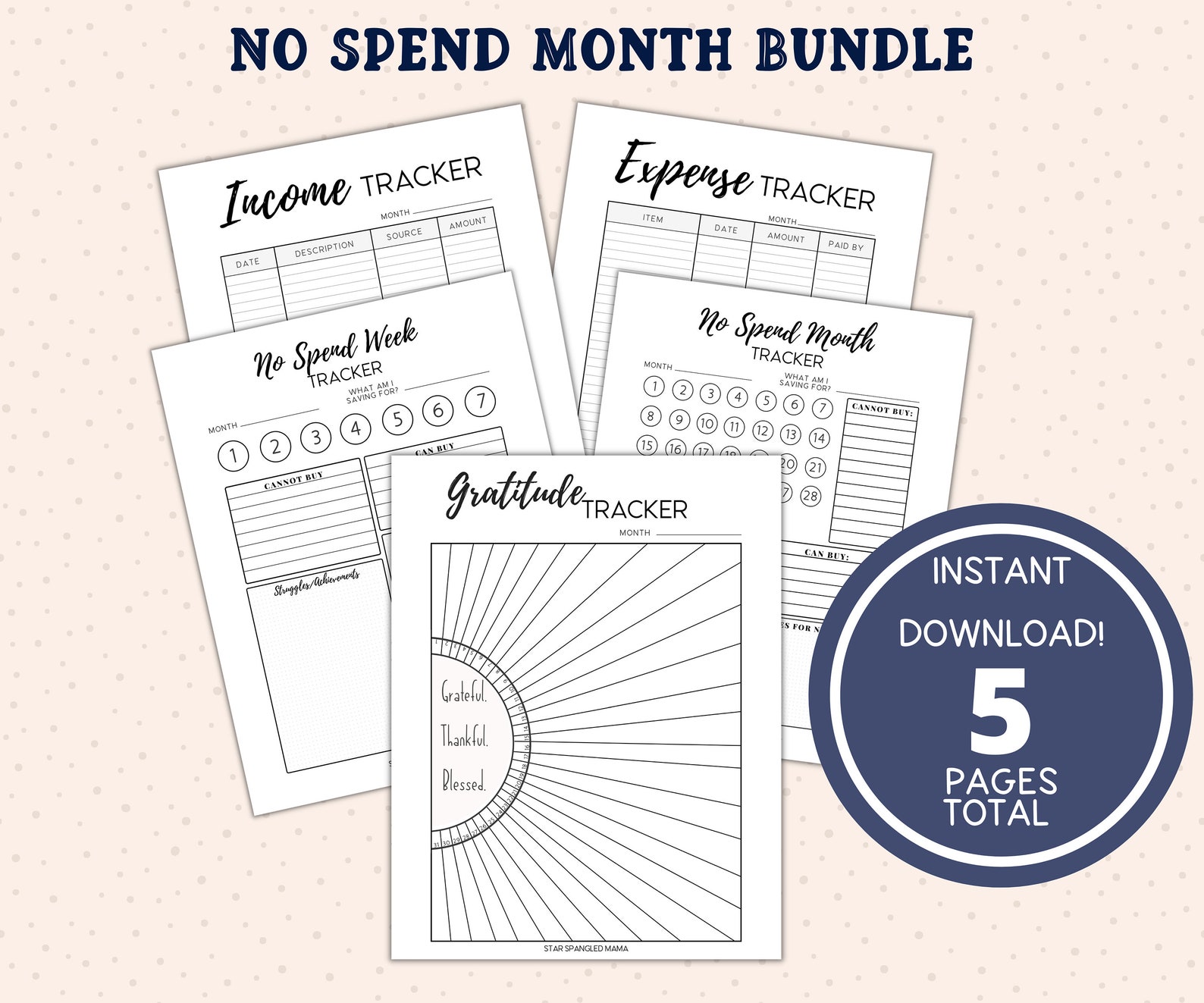 No Spend Bundle, No Spend Month Tracker, No Spend Week Tracker, Expense ...