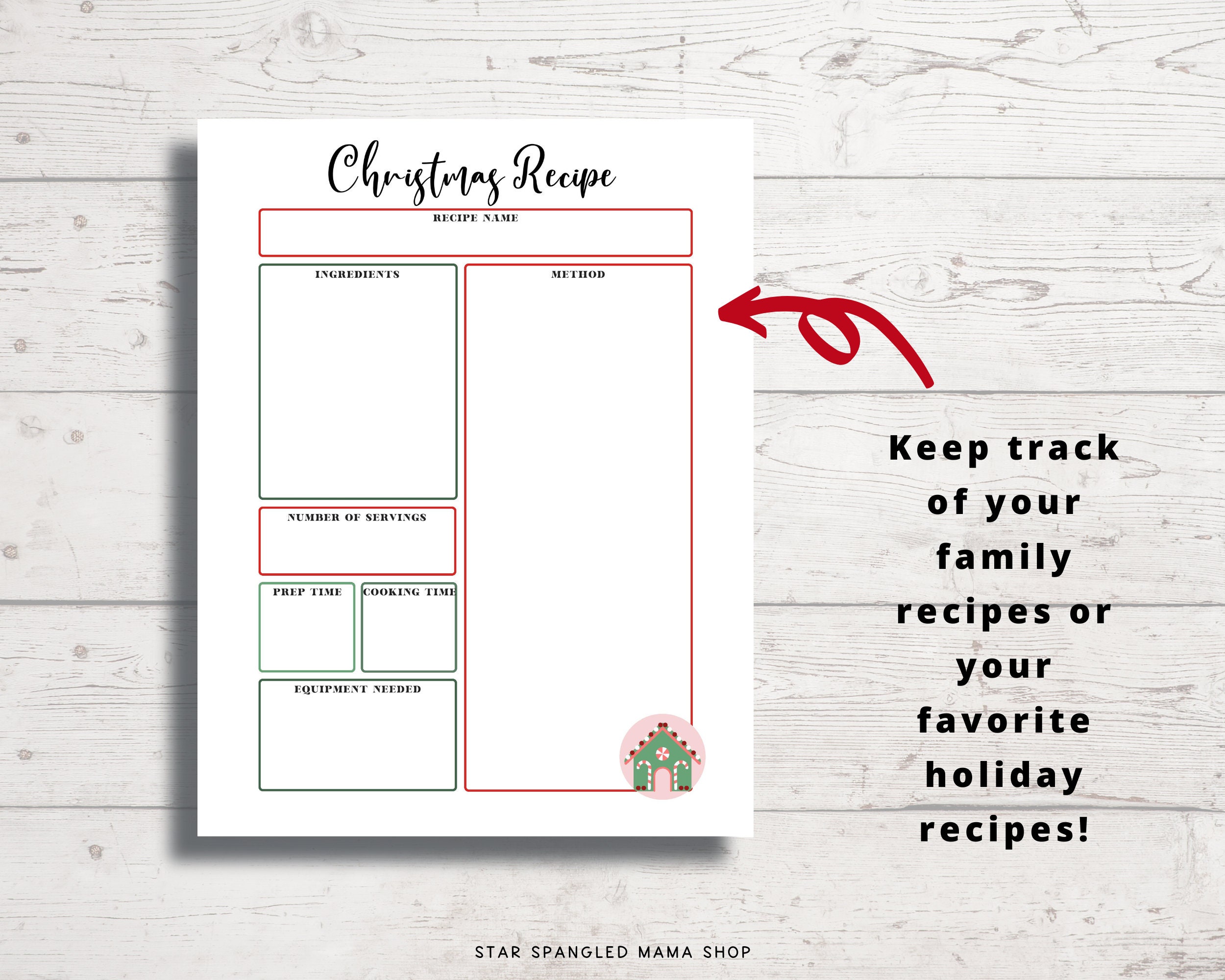 Printable Christmas Recipe Sheet, Printable Holiday Recipe Sheet ...