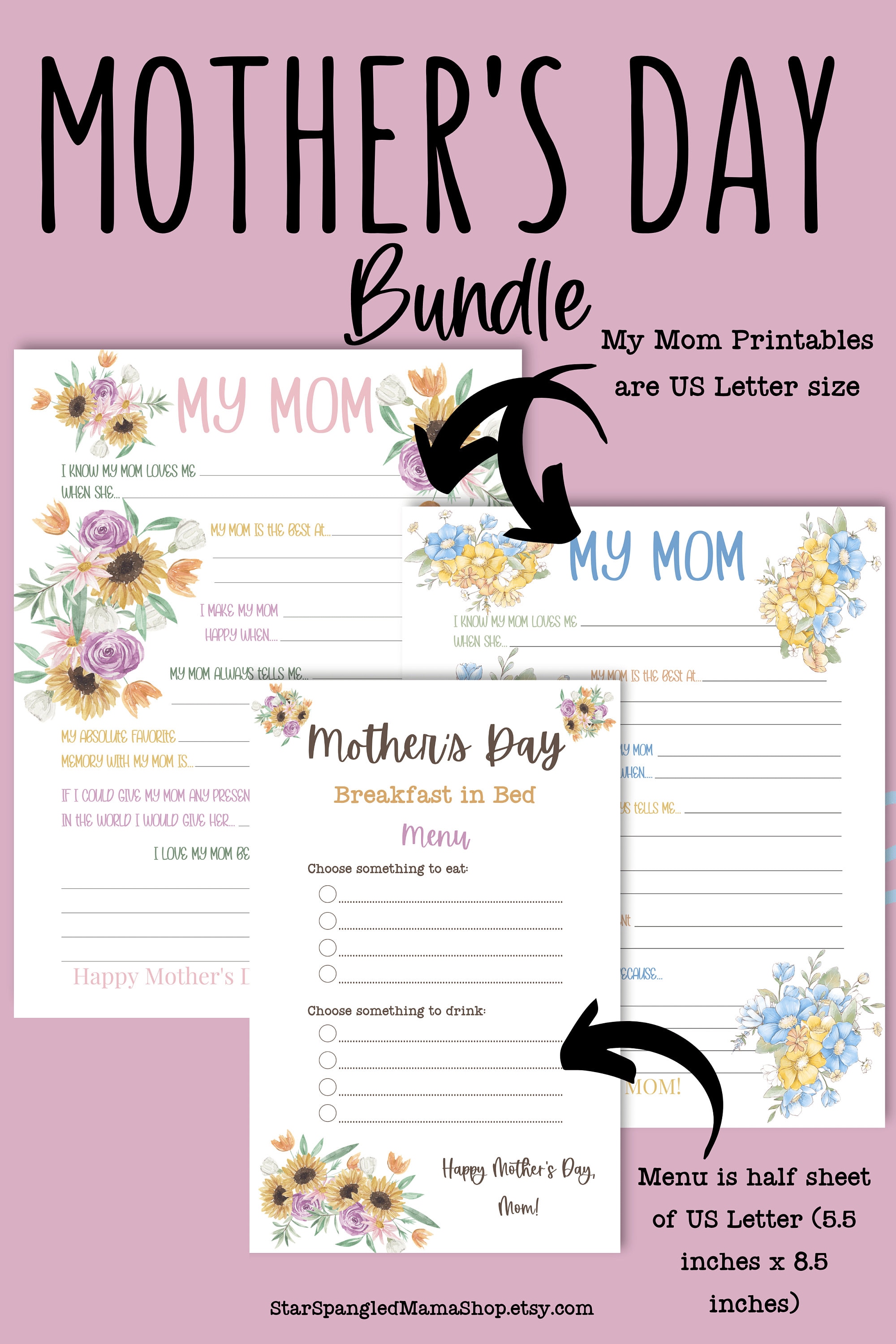 Mother's Day Printable Gift Bundle, Two Different My Mom Printables ...