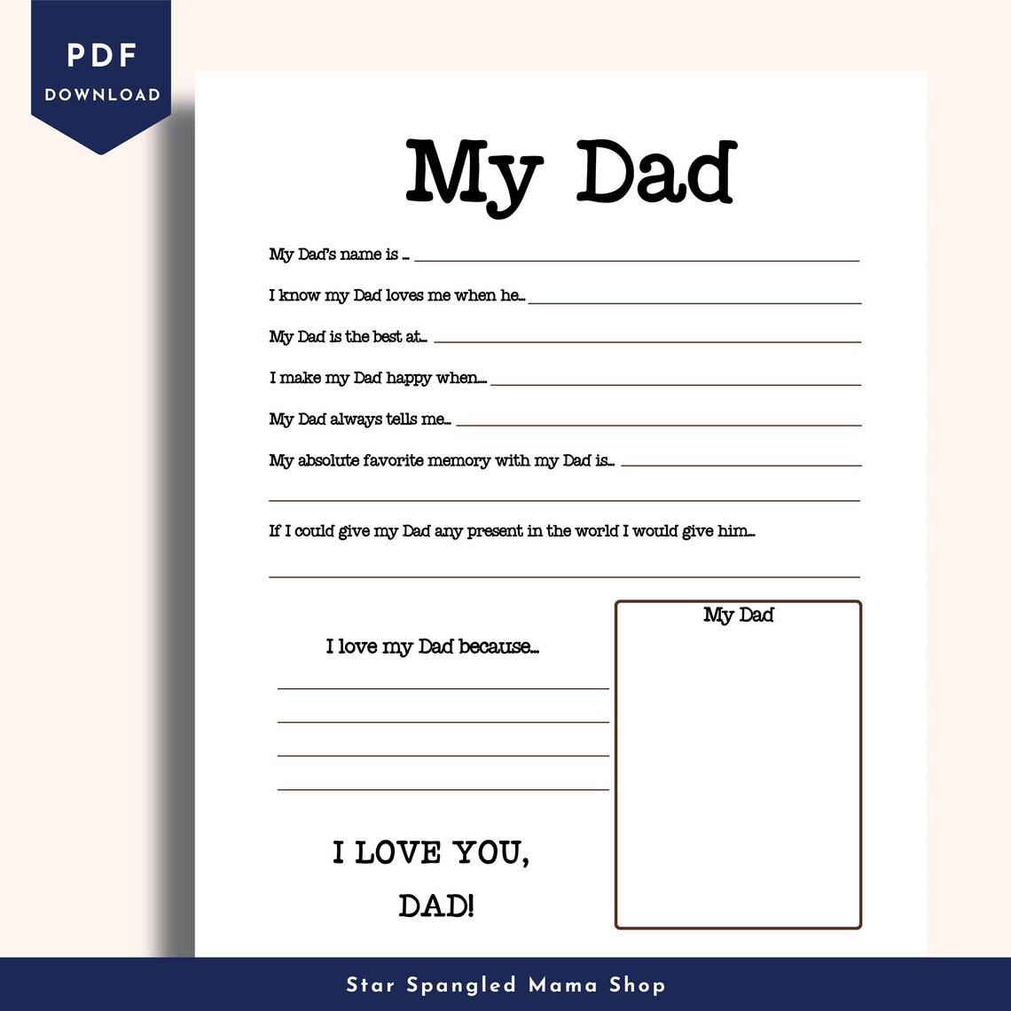 Father's Day Gift, My Dad Printable, Instant Download, Dad Day ...