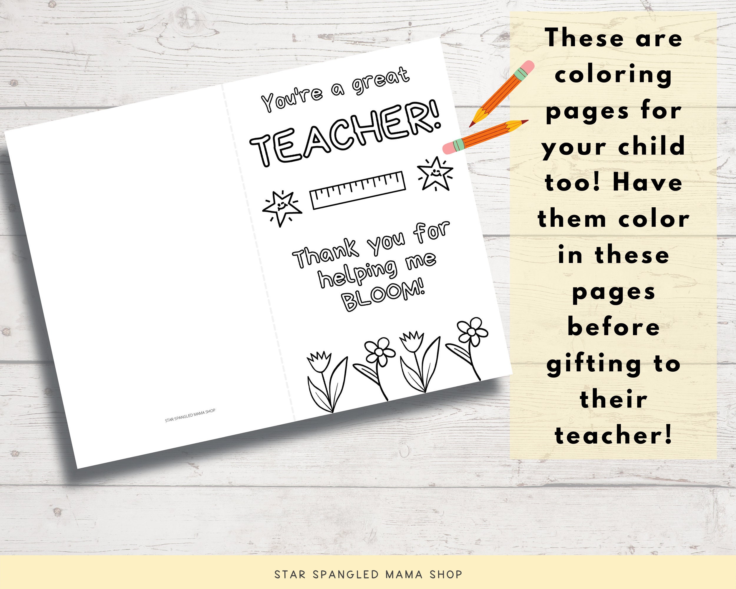 Teacher Appreciation Card Kit, Student Teacher Gift, Teacher Coloring ...