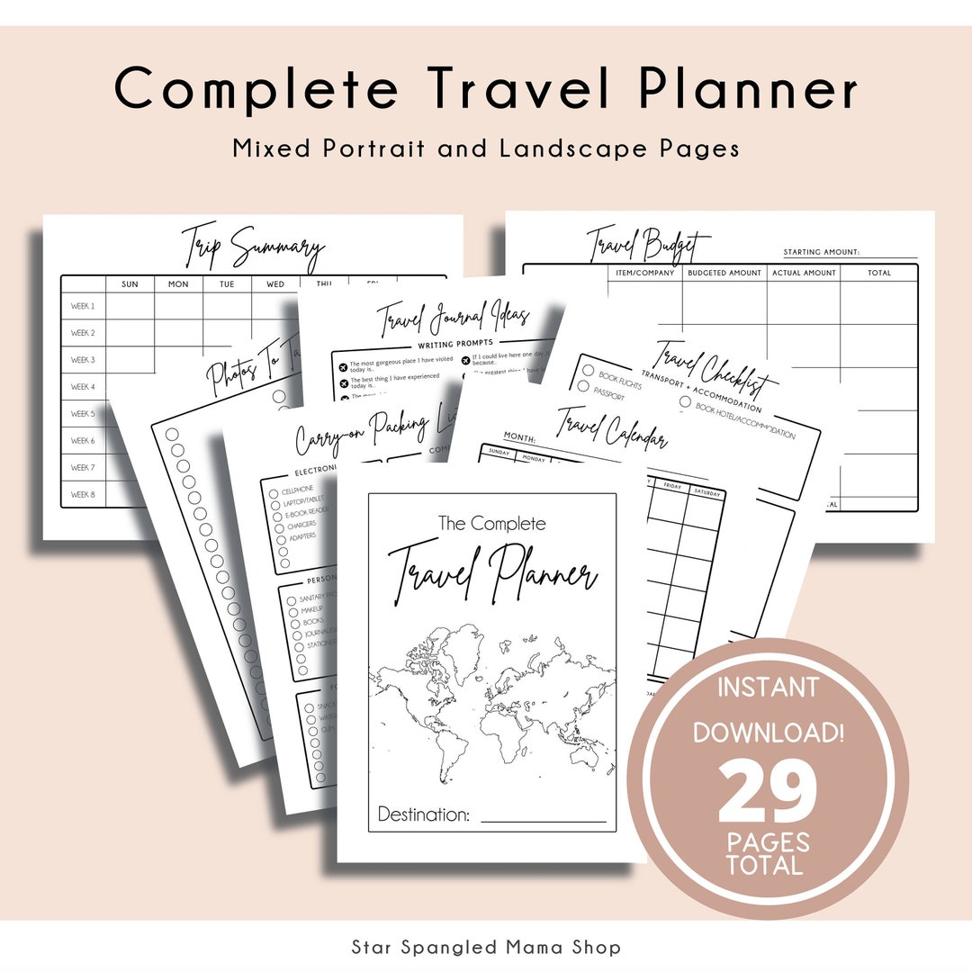 Complete Travel Planner, Sunday Start, Vacation Organizer, Instant ...