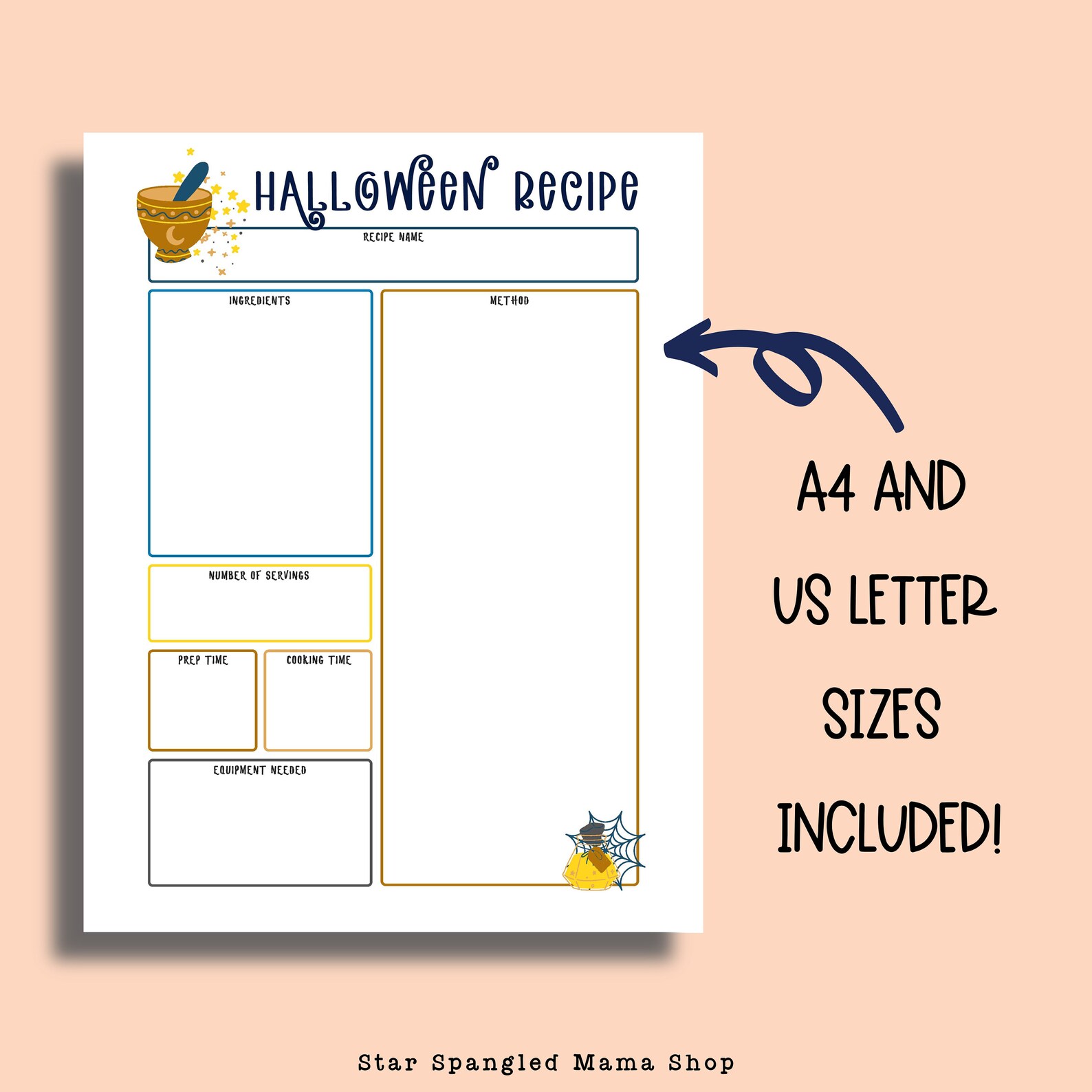 Printable Halloween Recipe Sheet, Blank Recipe Card, Printable Recipe ...
