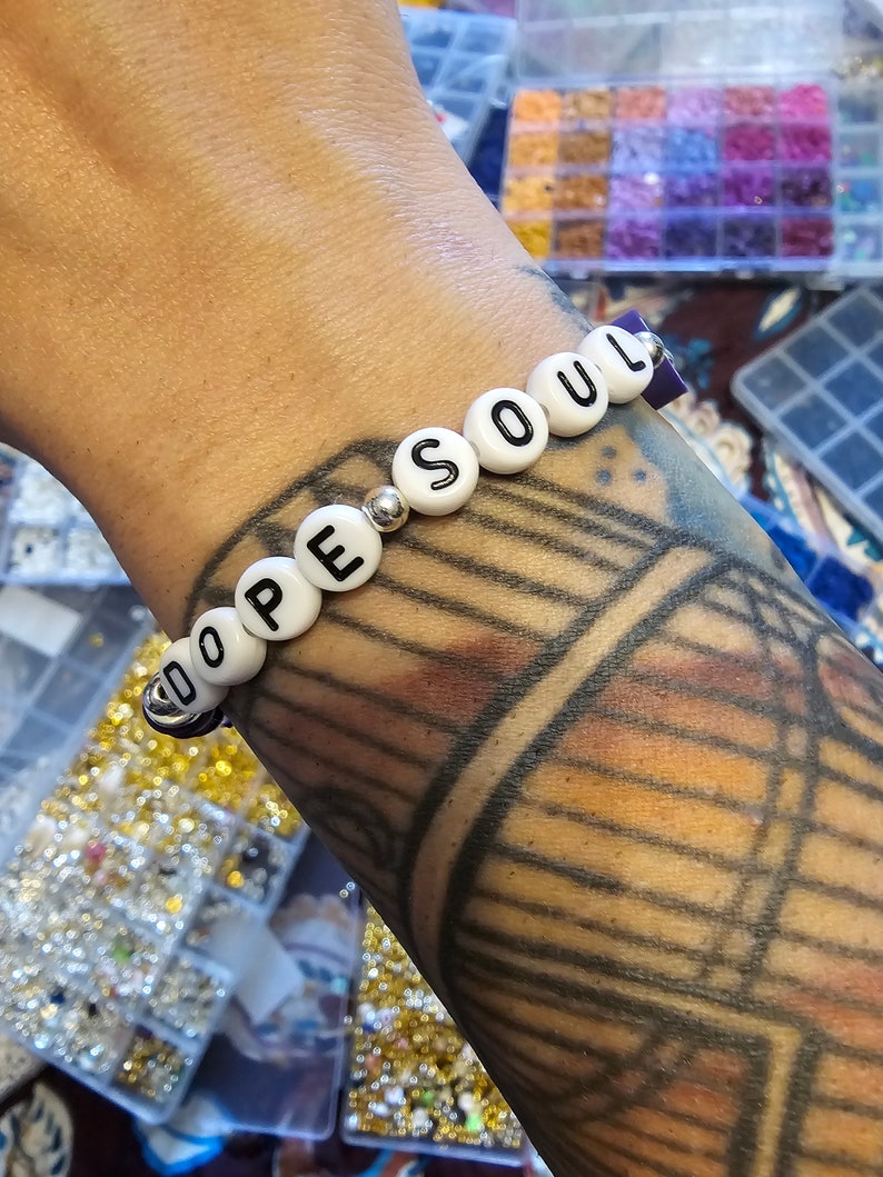 Dope Soul Evil Eye Beaded Word Bracelet for Women Handmade Heishi Bead ...