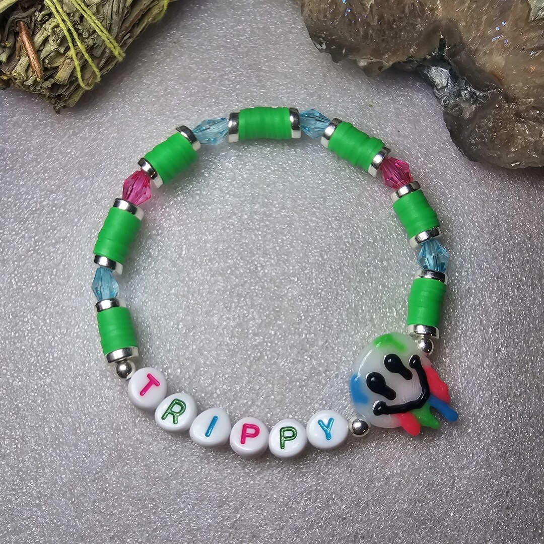 Trippy Emoji Kandi Bead Bracelet Beaded Word Bracelet for Women ...