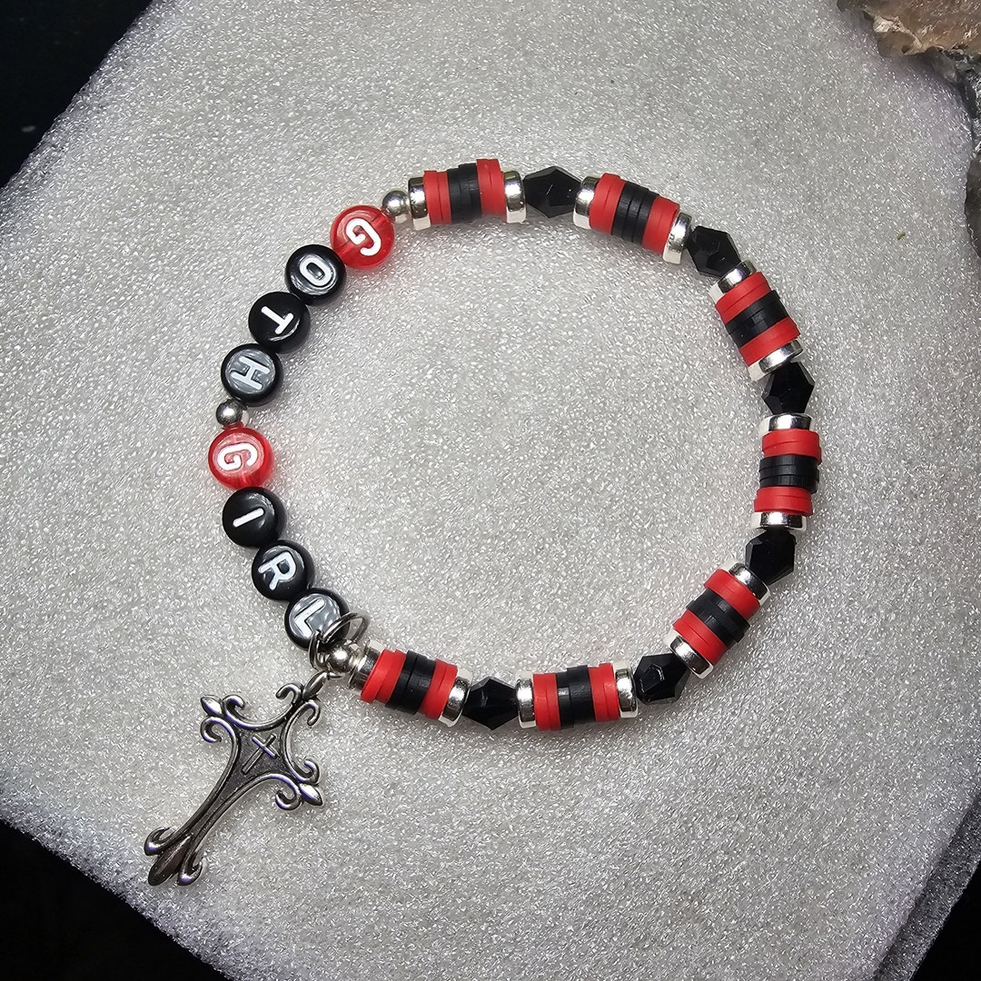 Goth Girl Beaded Word Bracelet for Women Handmade Heishi Bead Bracelet ...