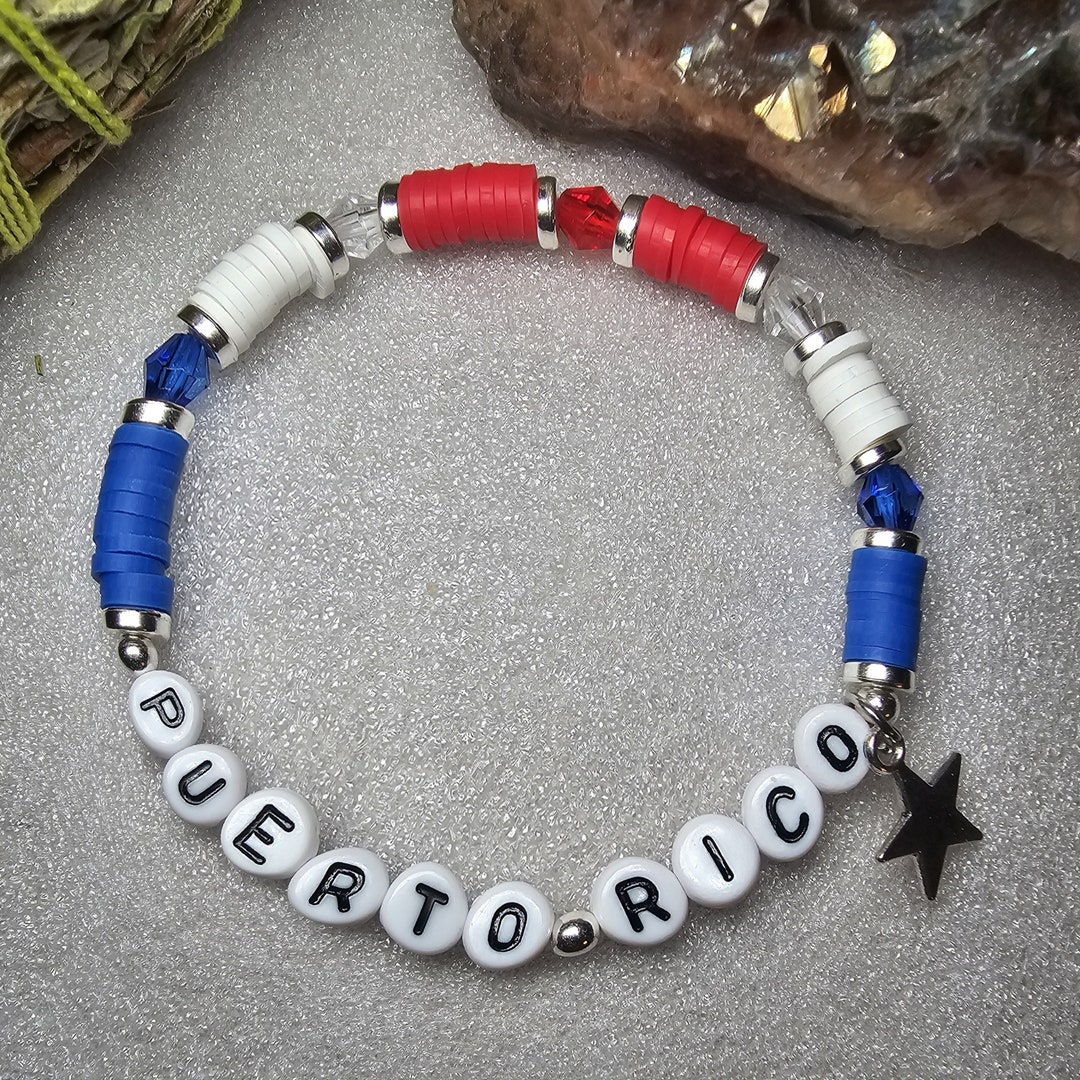 Puerto Rico Bracelet Silver Star Beaded Word Bracelet for Women ...