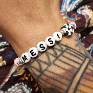 Lionel Messi Soccer Ball Beaded Word Bracelet for Women Handmade Heishi ...