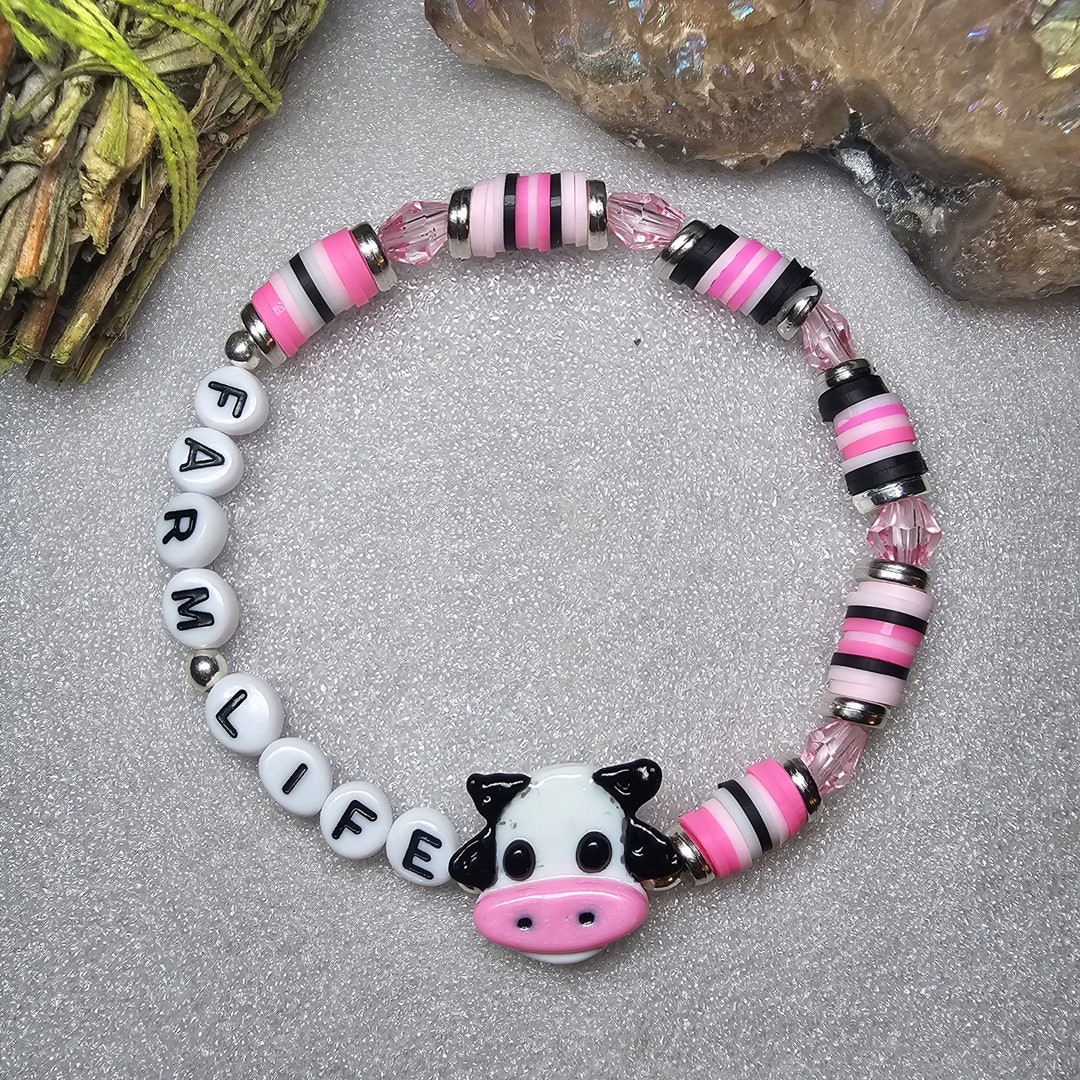 Farm Life Bracelet Cow Kandi Bead Bracelet Beaded Word Bracelet for ...