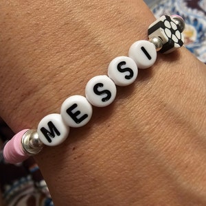 Lionel Messi Soccer Ball Beaded Word Bracelet for Women Handmade Heishi ...