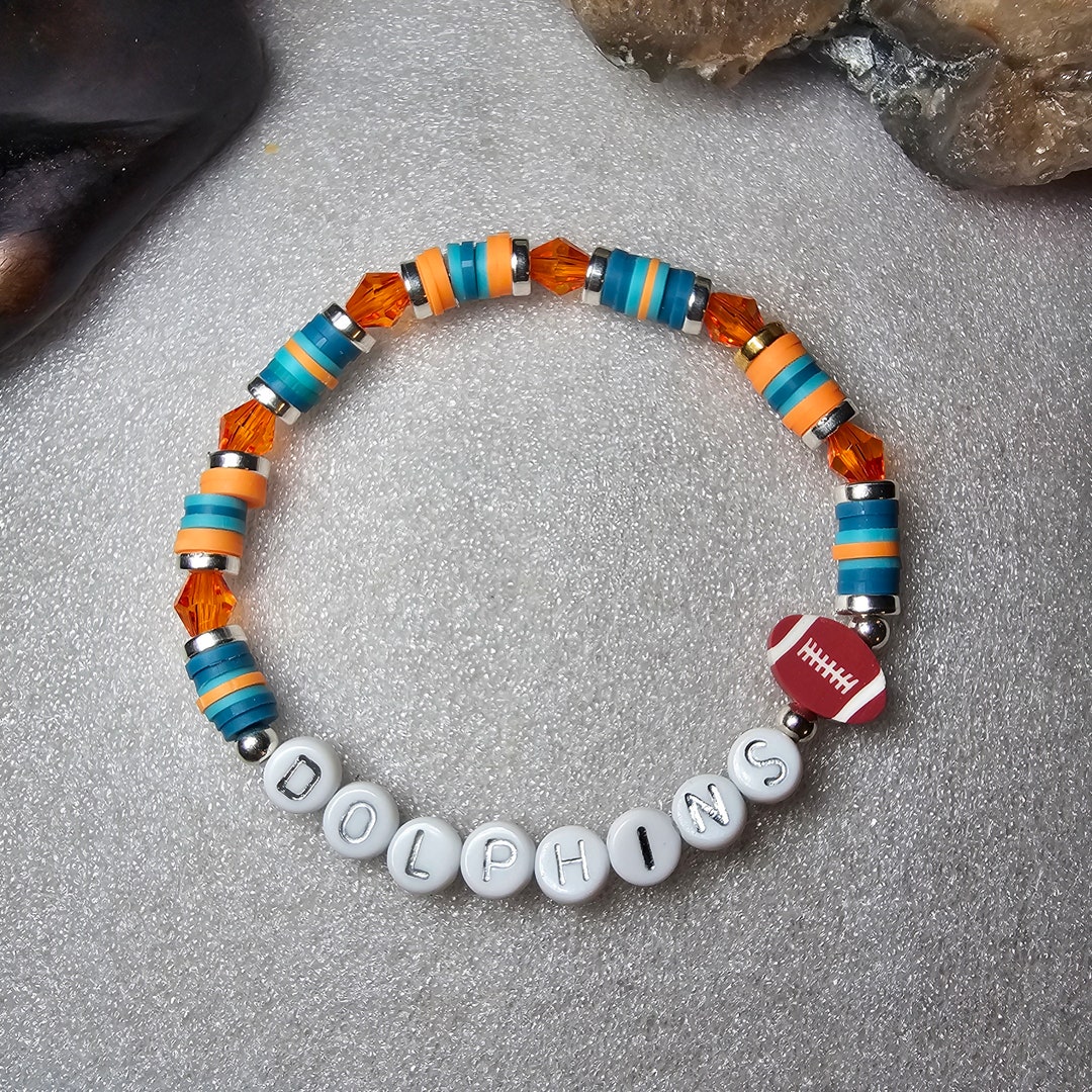 Miami Dolphins Football Beaded Word Bracelet for Women Handmade Heishi ...