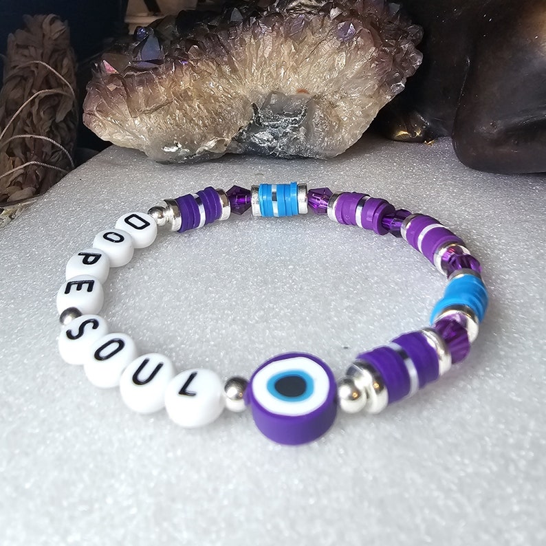 Dope Soul Evil Eye Beaded Word Bracelet for Women Handmade Heishi Bead ...