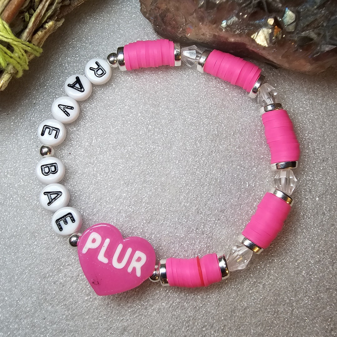 Rave Bae PLUR Kandi Bead Bracelet Beaded Word Bracelet for Women ...