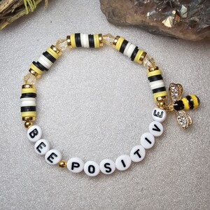 Bee Positive Bracelet Beaded Word Bracelet for Women Handmade Heishi ...