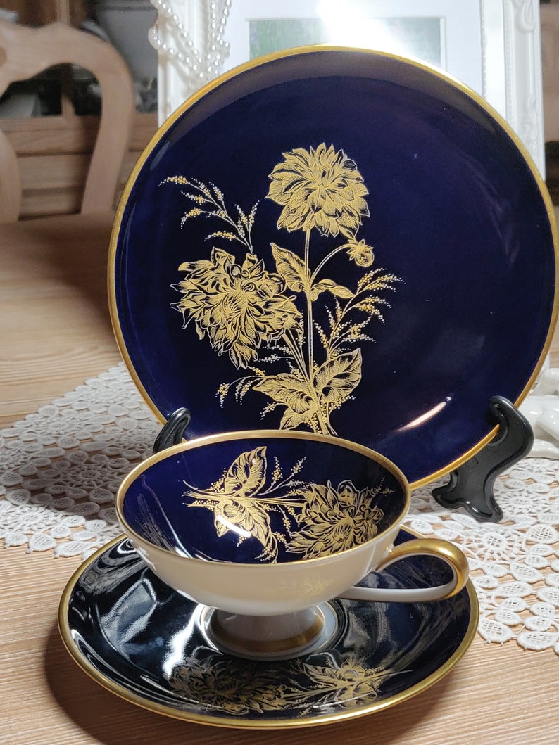 Vintage Tea Cup and Saucer Echt Kobalt Germany Porcelain - Etsy