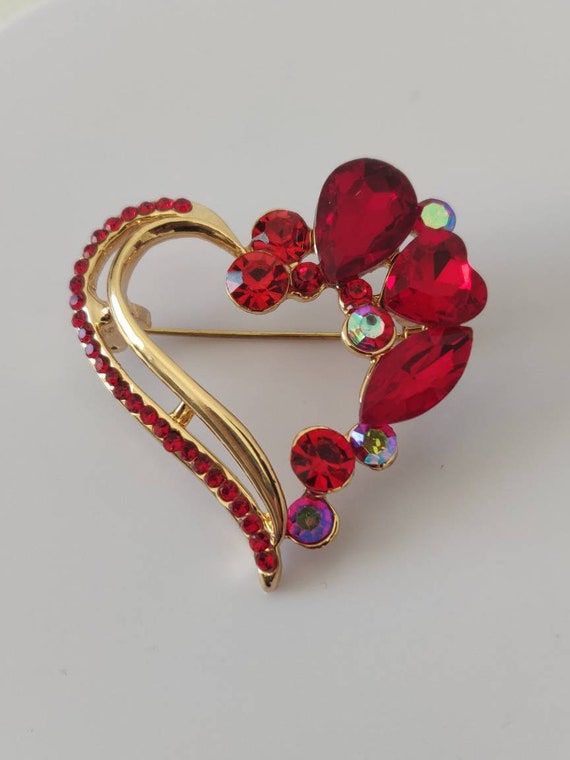 Heart Brooch Pin Rhinestone Brooch Vintage Style Bright Holiday Brooch Valentines Day Gift for Her Etsy