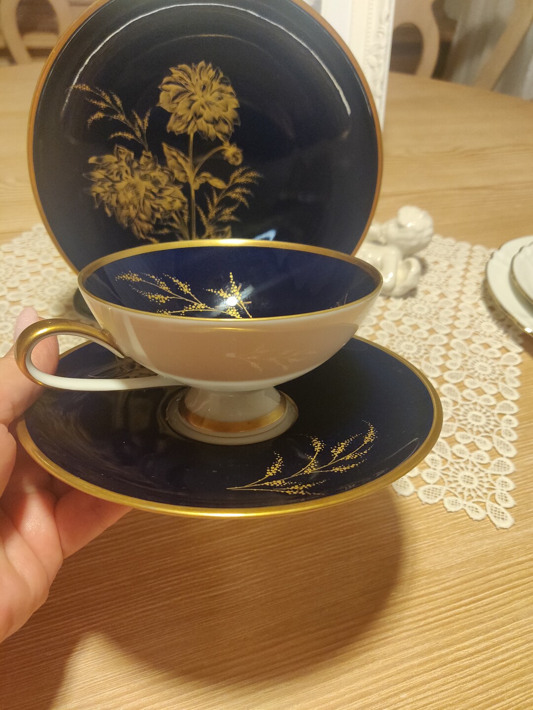 Vintage Tea Cup and Saucer Echt Kobalt Germany Porcelain Hutschenreuter ...