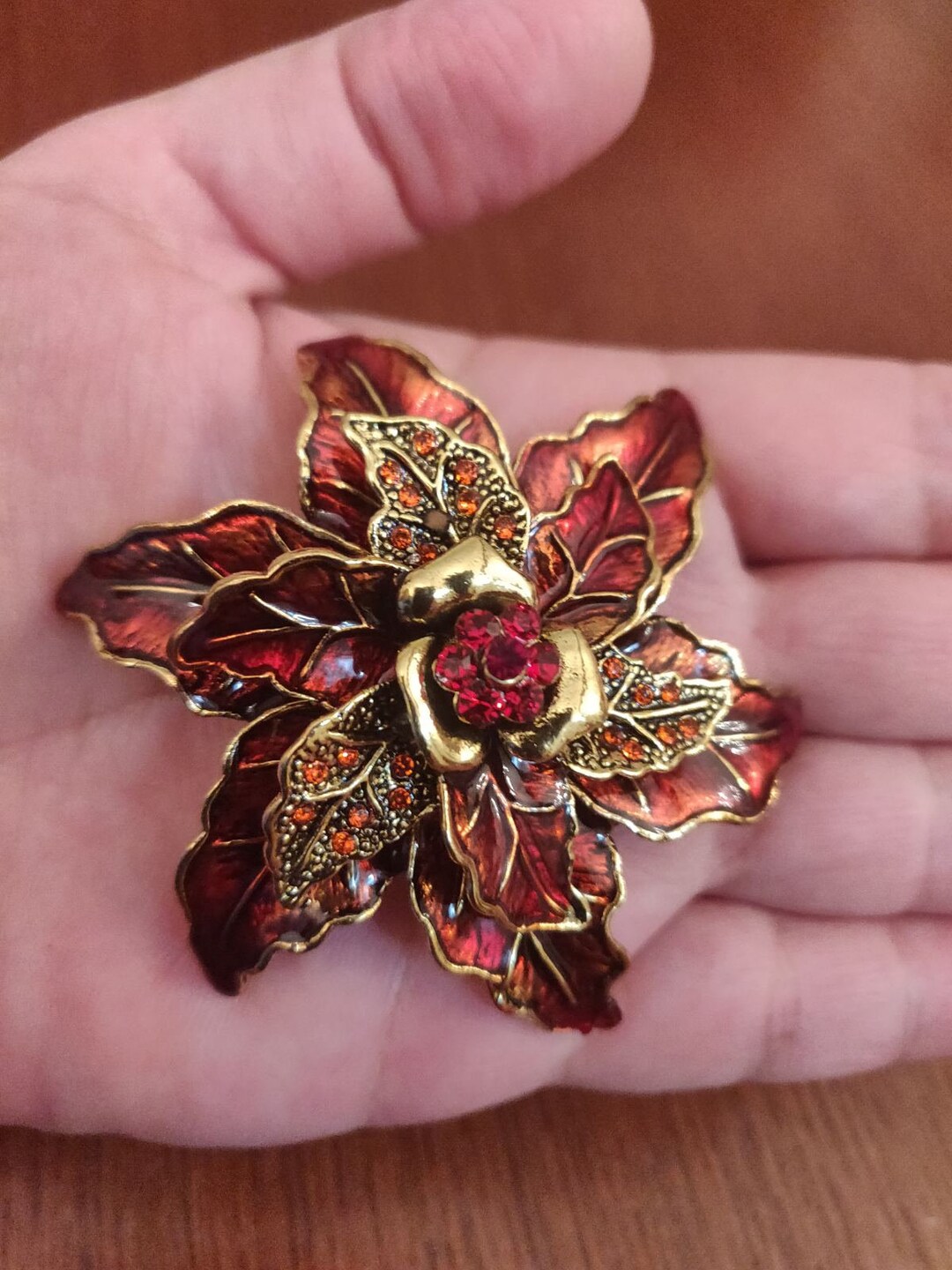 Large Elegant Beautiful Brooch, Flower Poinsettia Brooch Vintage Style ...