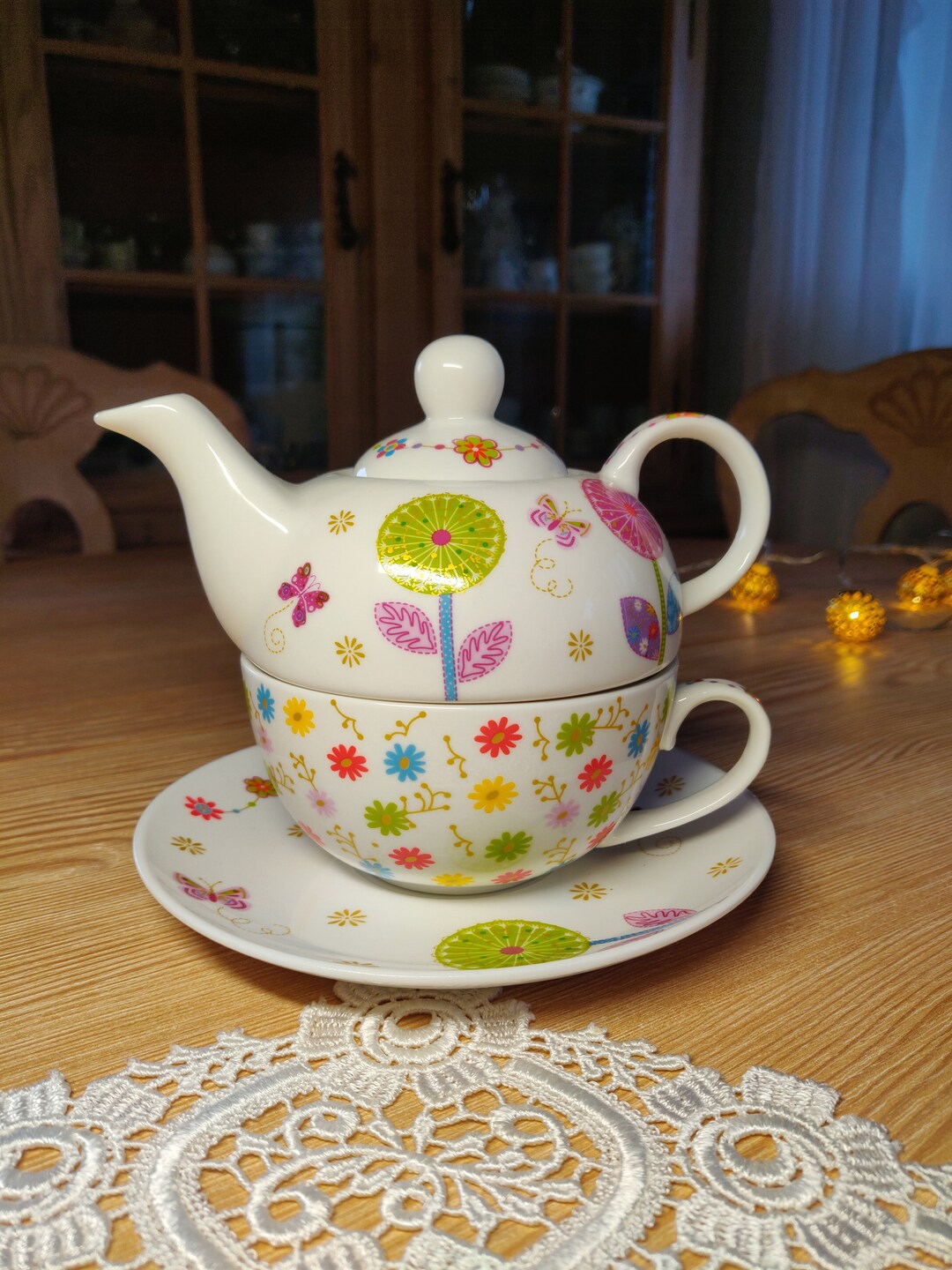 Tea Infuser, Tea Set for One With Dandelion Flowers, Teapot, Cup and ...