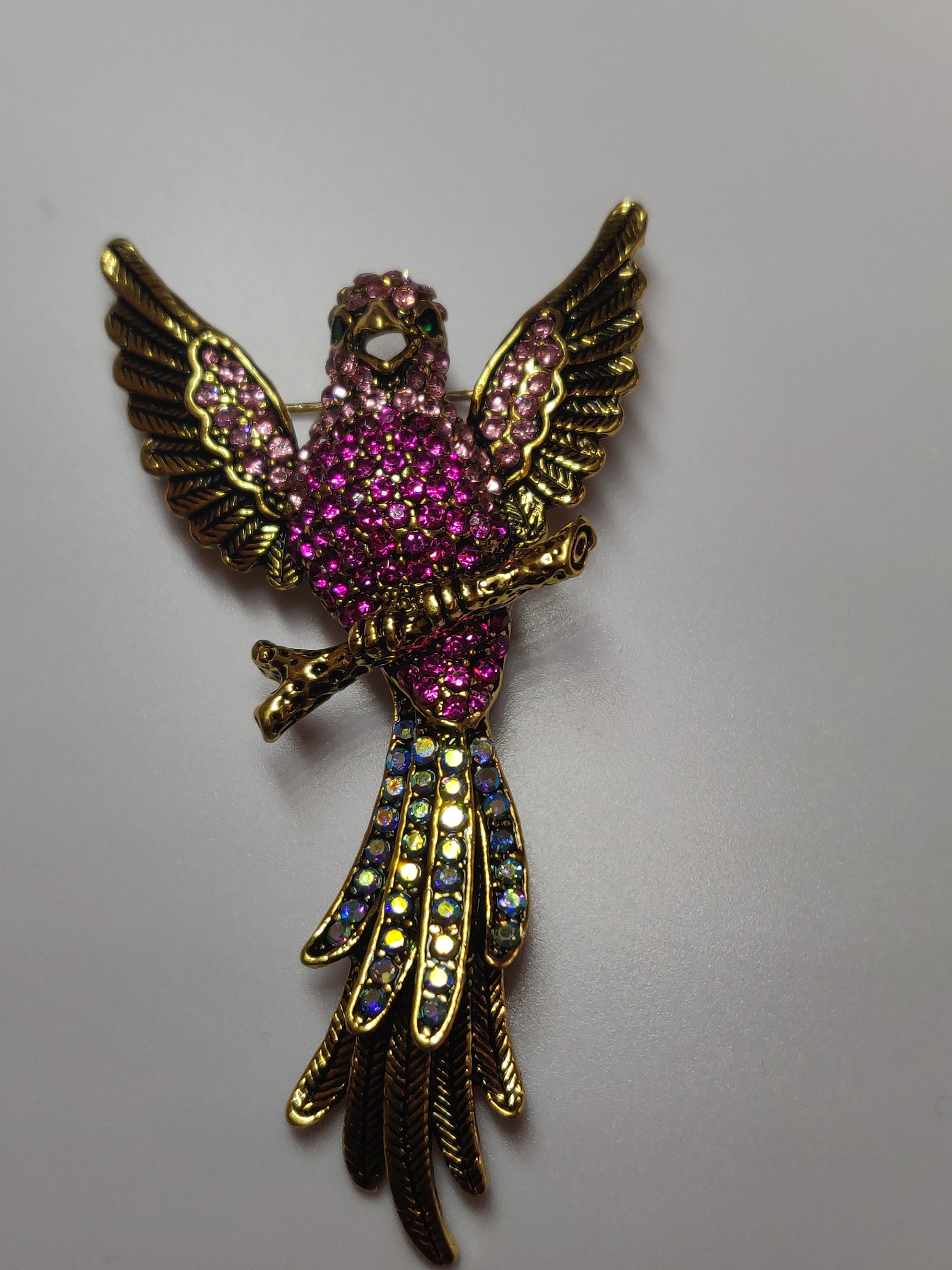 Bird Brooch Rhinestone Parrot Brooch Pin Vintage Style Bright - Etsy