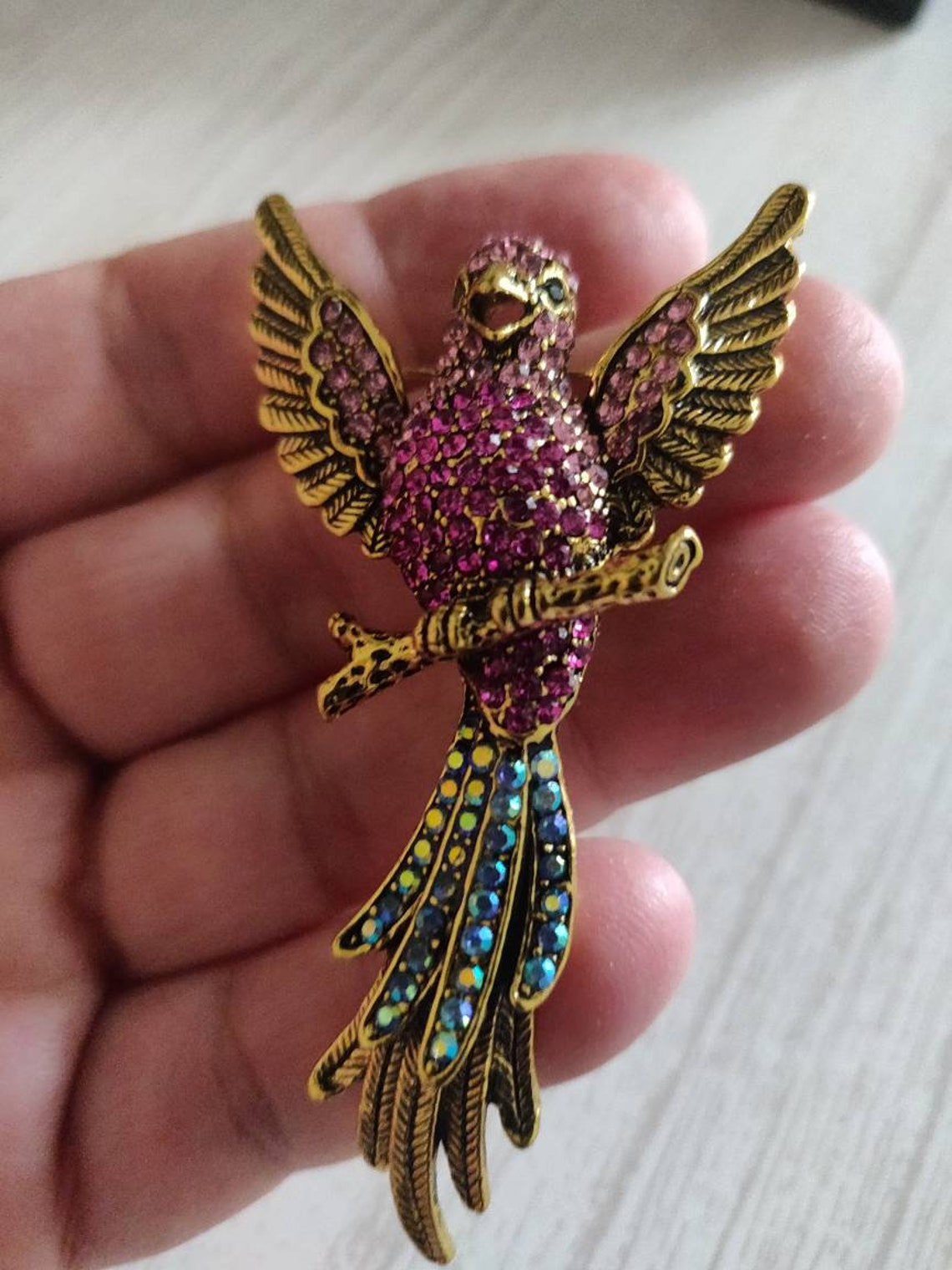 Bird Brooch Rhinestone Parrot Brooch Pin Vintage Style Bright - Etsy