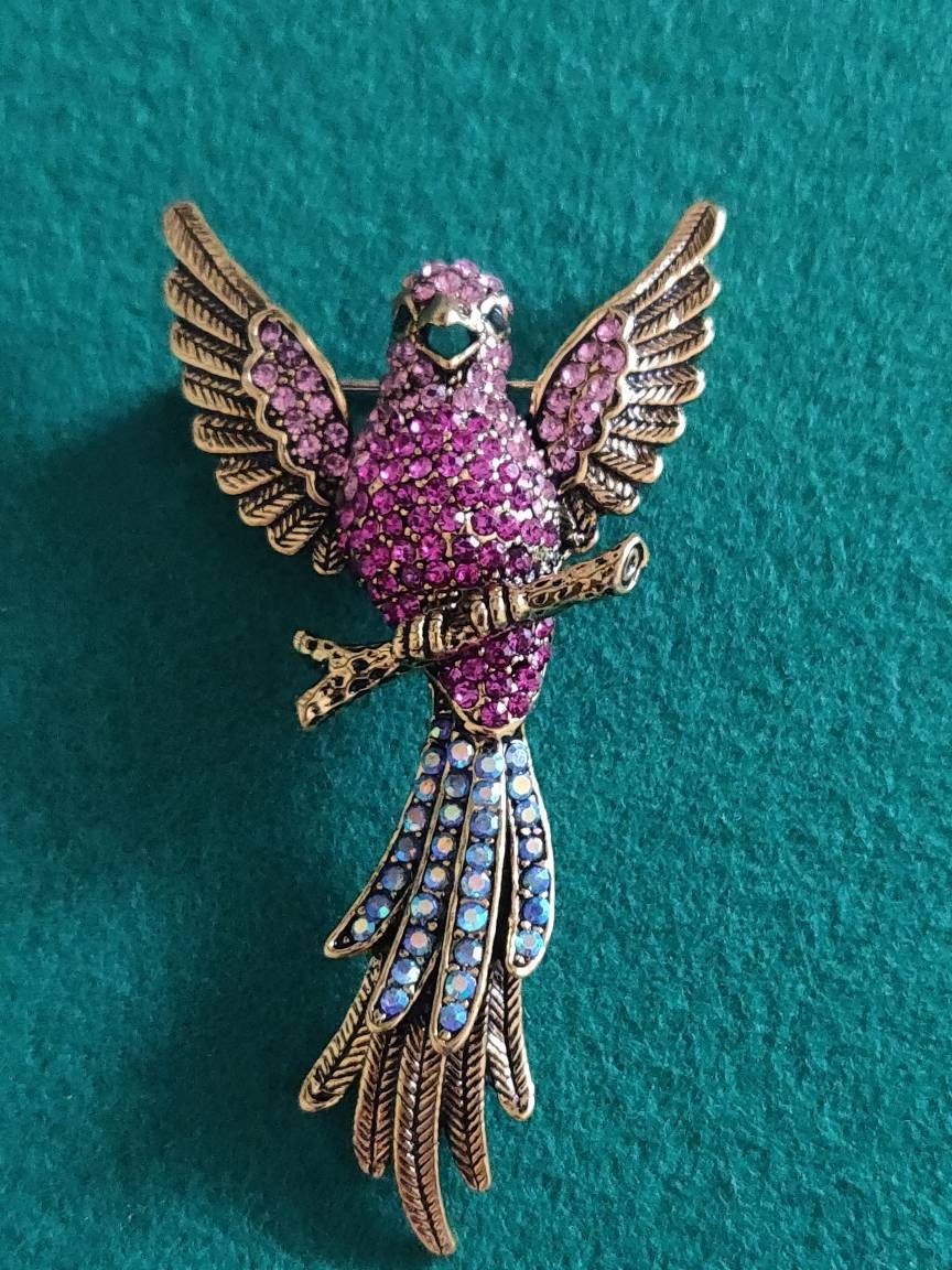 Bird Brooch Rhinestone Parrot Brooch Pin Vintage Style Bright - Etsy