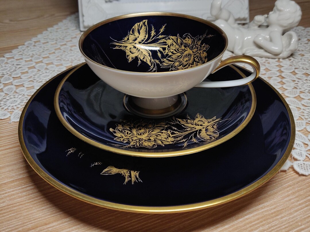 Vintage Tea Cup and Saucer Echt Kobalt Germany Porcelain Hutschenreuter ...