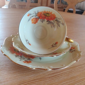Antigue Porcelain Tea Trio With Floral Pattern by Schumann - Perfect Addition to Your Vintage ...