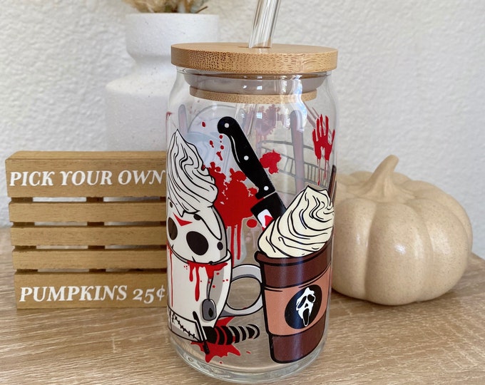 Spooky Scary Movies Beer Can Glass, Halloween Iced Coffee Glass, Freddy ...