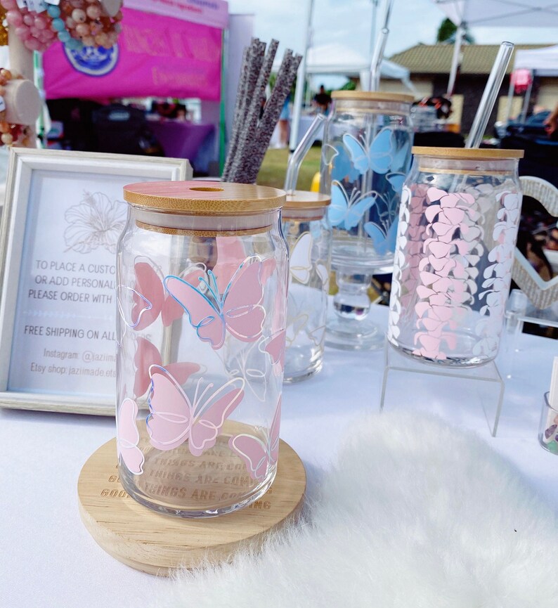Butterflies Beer Can Glass Butterfly Iced Coffee Glass - Etsy