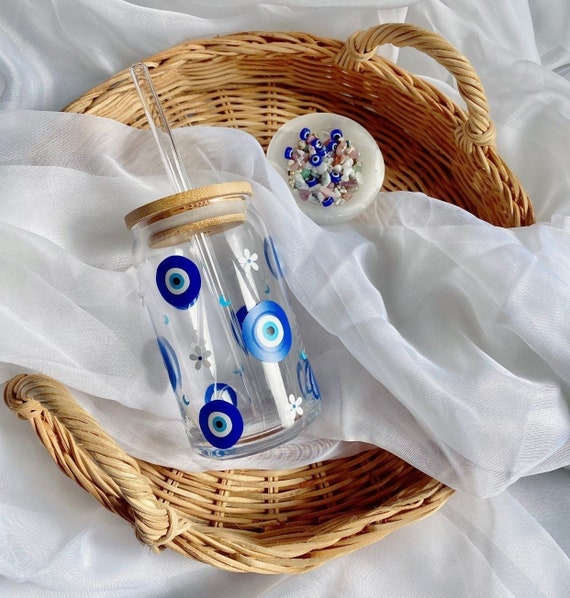 Evil Eye Beer Can Glass Turkish Eye Glass Cup 16oz Libbey - Etsy Canada