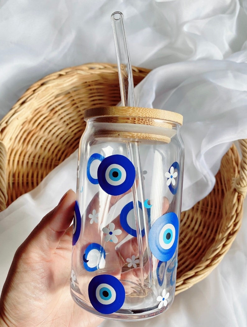 Evil Eye Beer Can Glass Turkish Eye Glass Cup 16oz Libbey - Etsy Canada