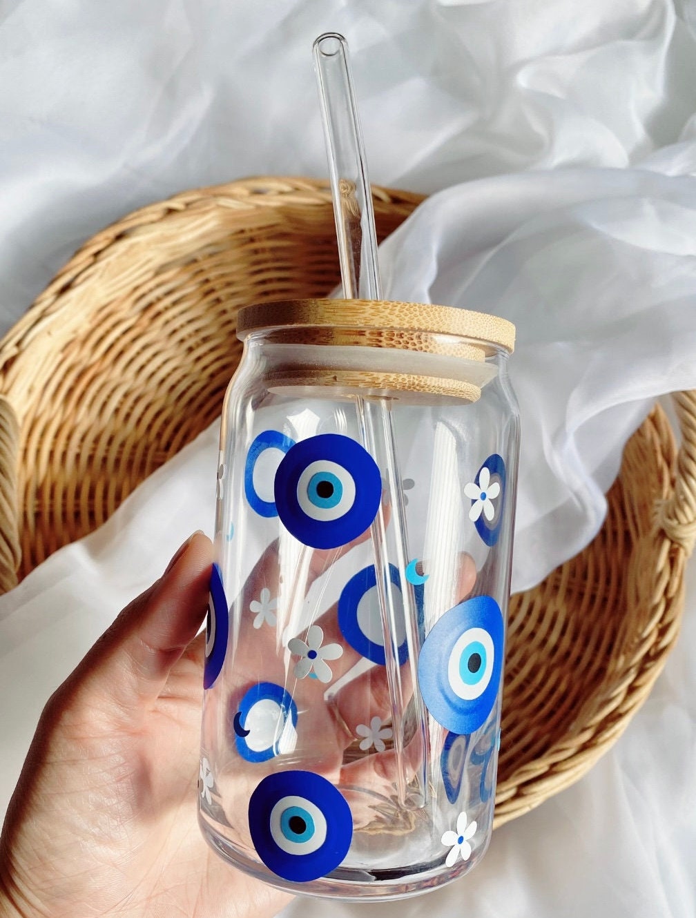 Evil Eye Beer Can Glass Turkish Eye Glass Cup 16oz Libbey - Etsy Canada