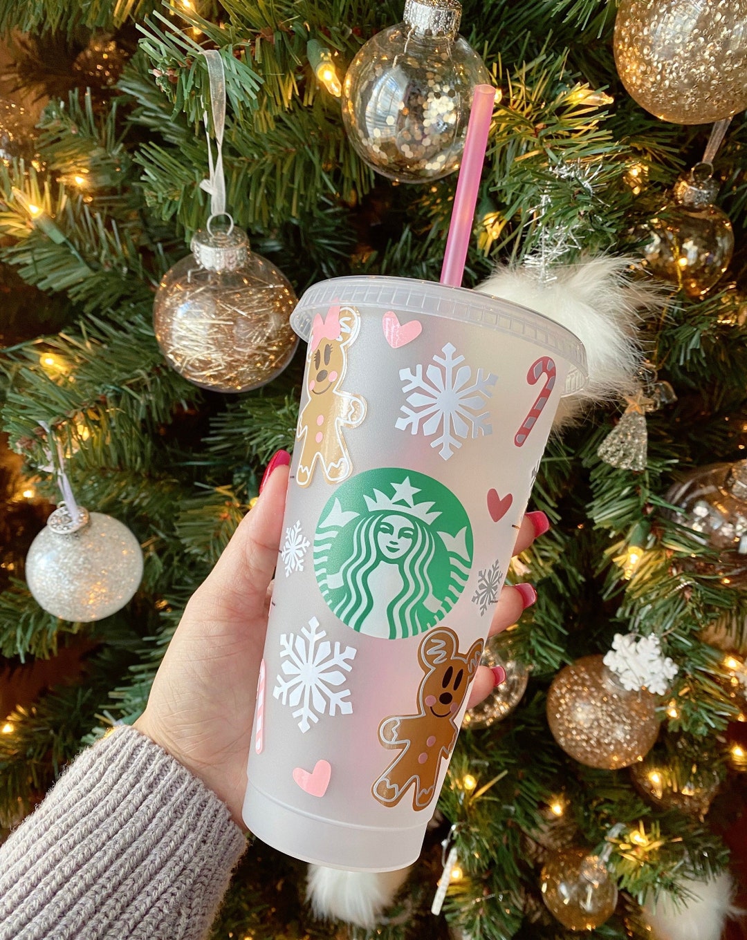 Pink Christmas Cold Cup Personalized, Cute Gingerbread Mouse Cup, Gift ...
