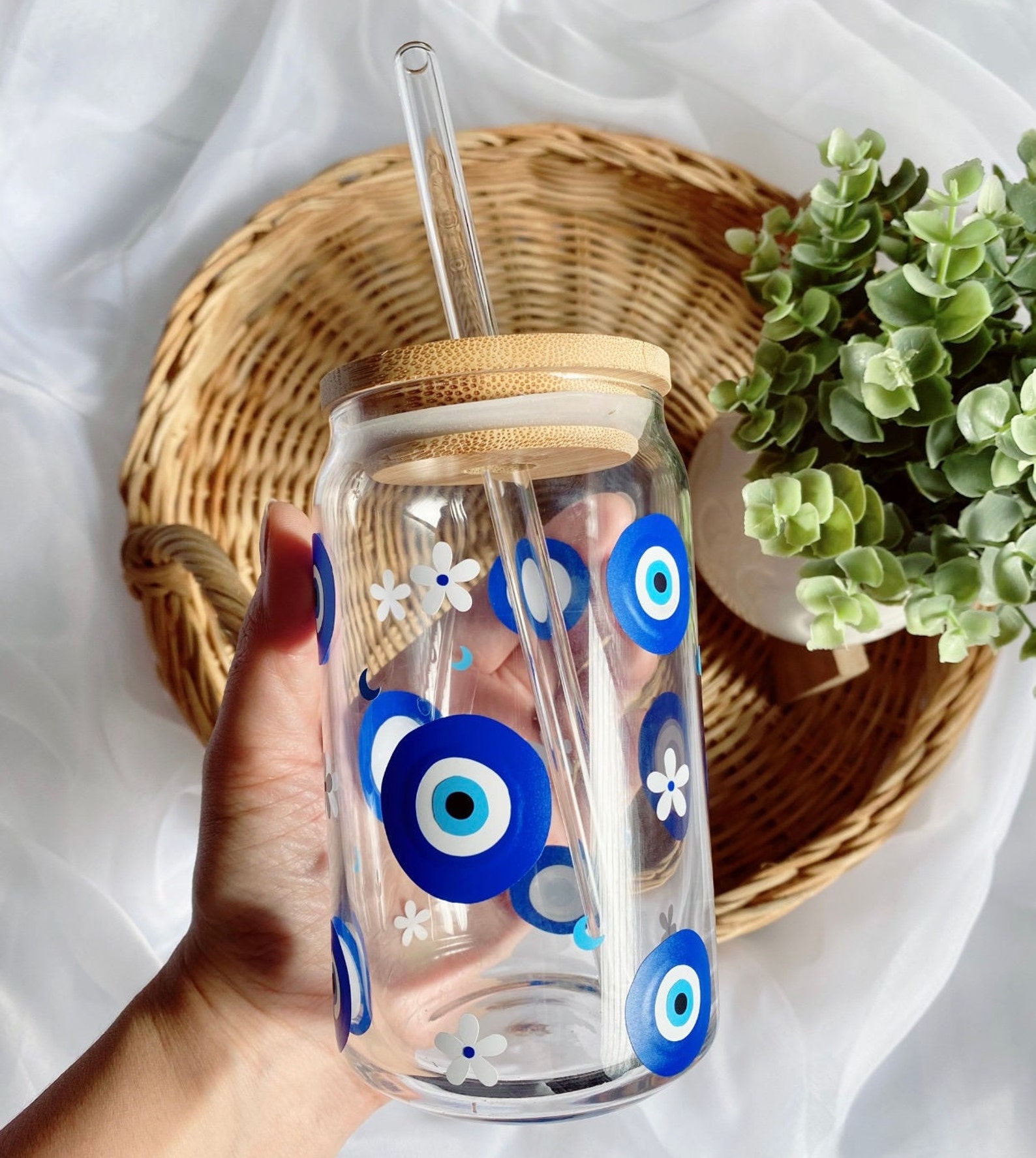 Evil Eye Beer Can Glass Turkish Eye Glass Cup 16oz Libbey - Etsy Canada