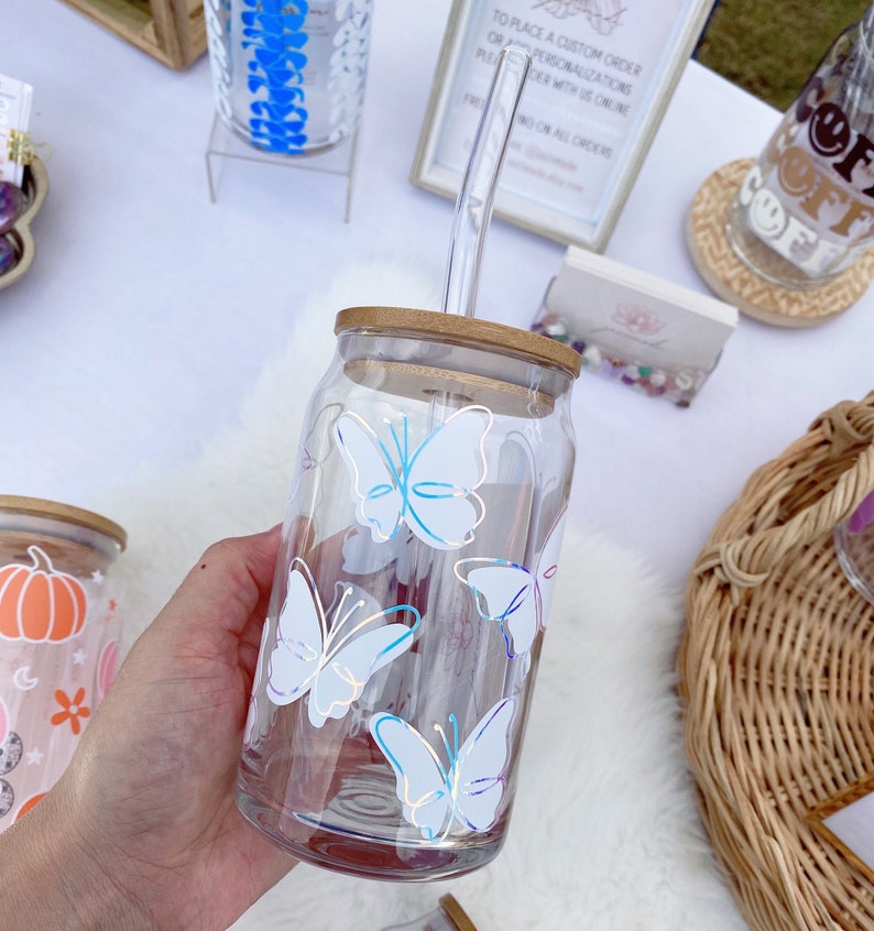 Butterflies Beer Can Glass Butterfly Iced Coffee Glass - Etsy