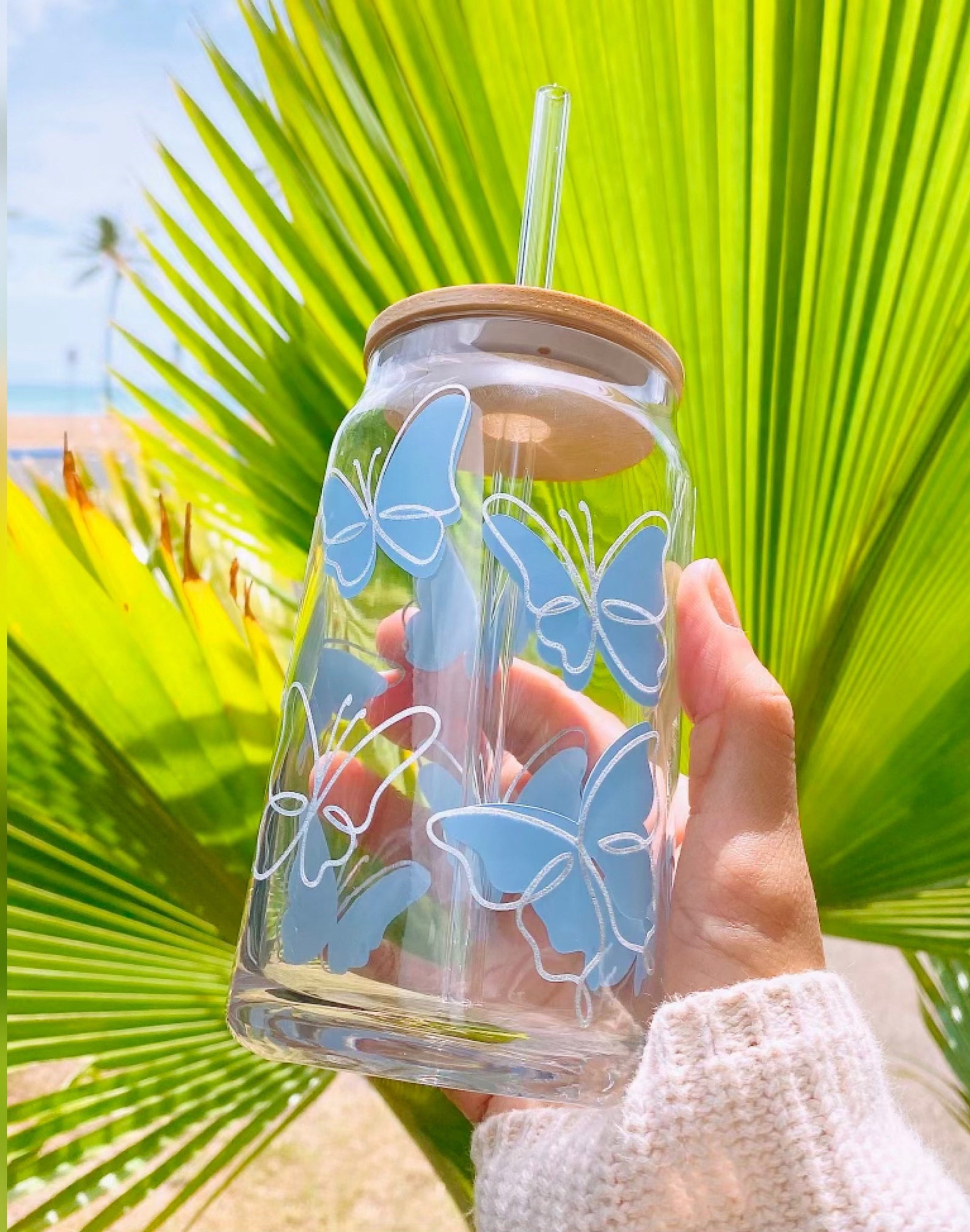 Butterflies Beer Can Glass Butterfly Iced Coffee Glass - Etsy