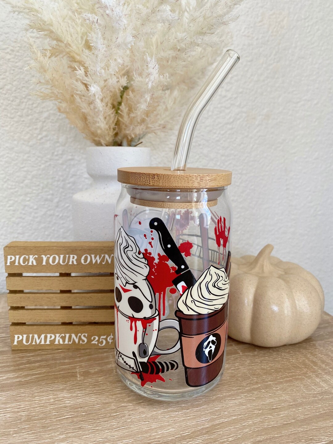 Spooky Scary Movies Beer Can Glass, Halloween Iced Coffee Glass, Freddy ...